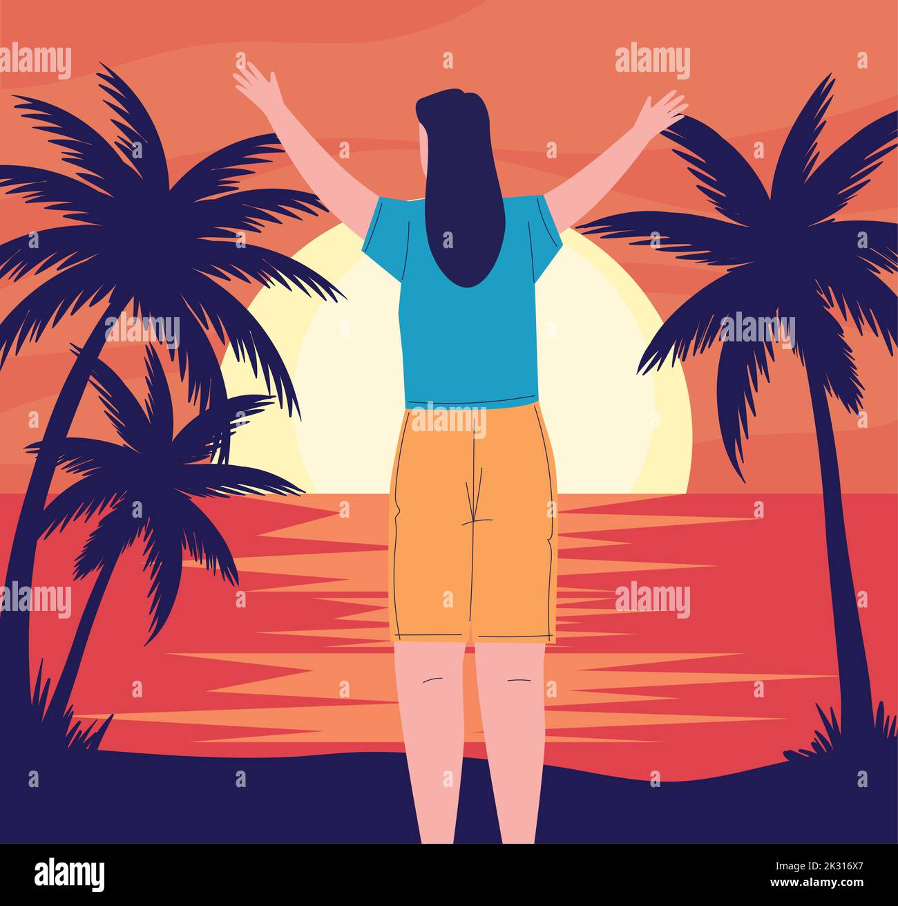 happy female traveler on the beach Stock Vector Image & Art - Alamy