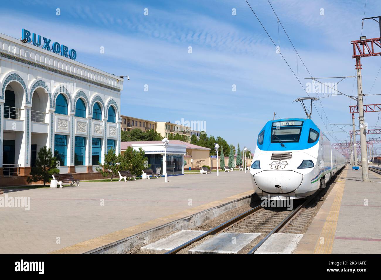 BUKHARA, UZBEKISTAN - SEPTEMBER 11, 2022: High-speed passenger electric ...