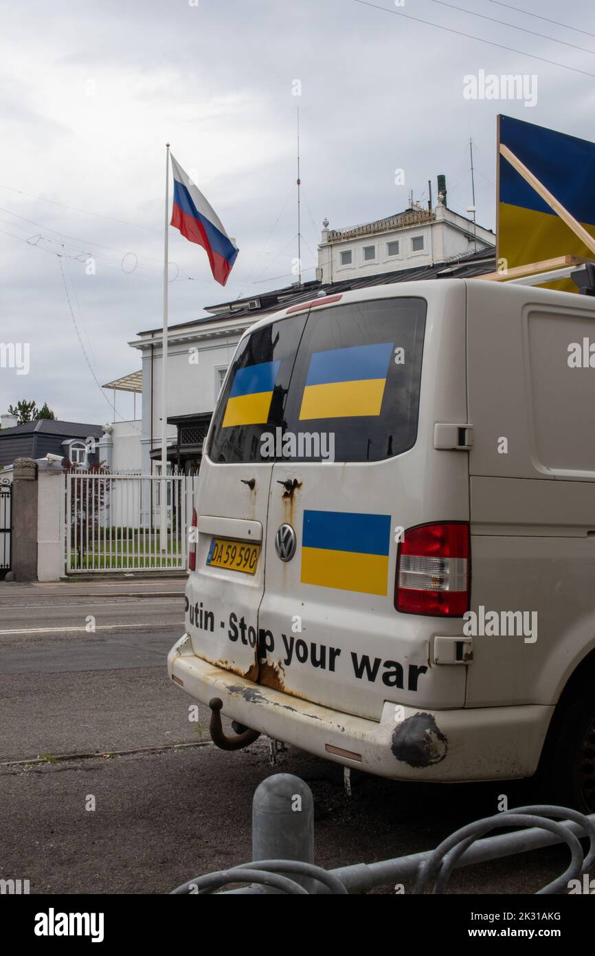 A van with Ukrainian flag during the demonstrations in front of the ...