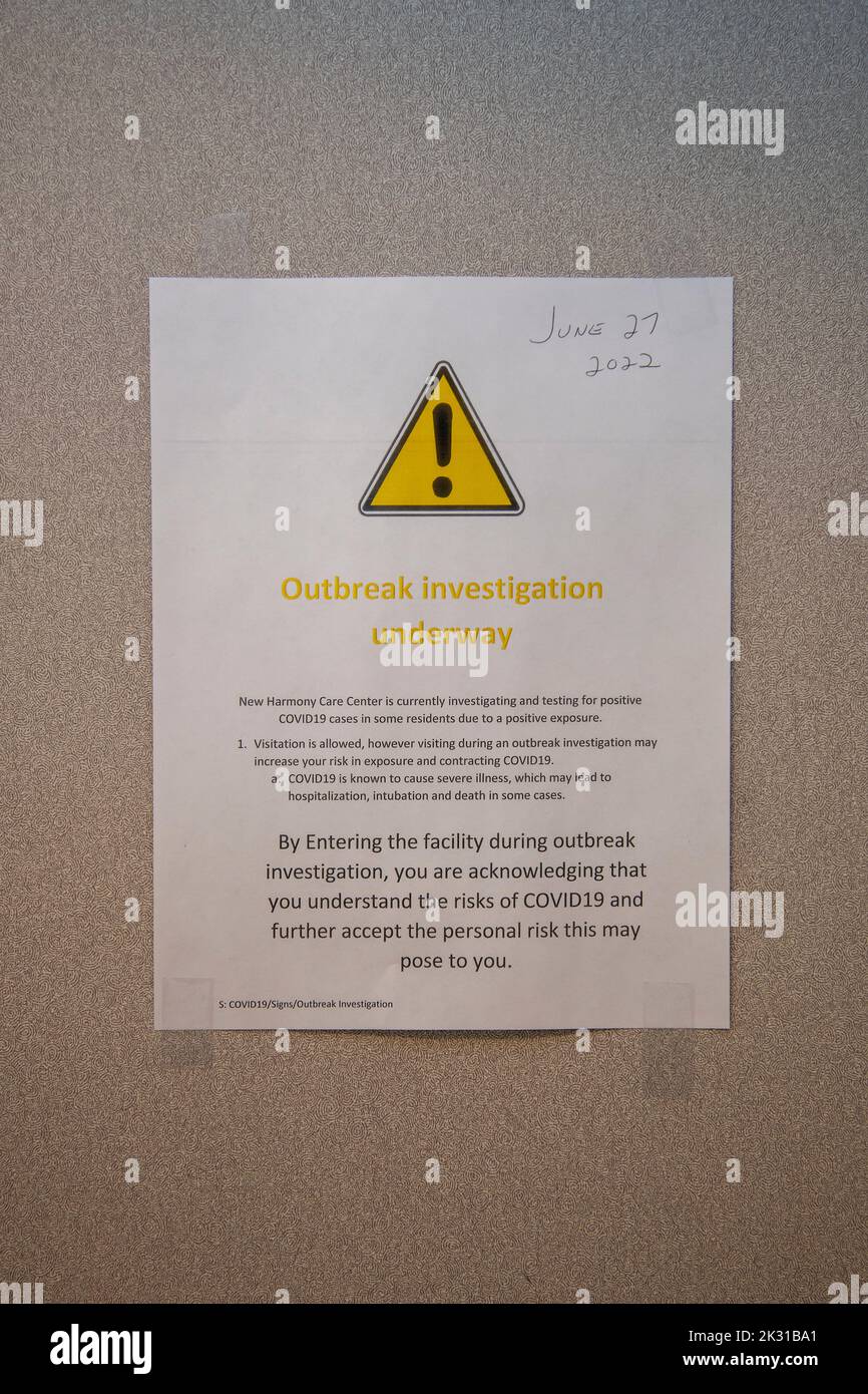 St. Paul, Minnesota. Sign on nursing home stating there is a Covid-19 ...