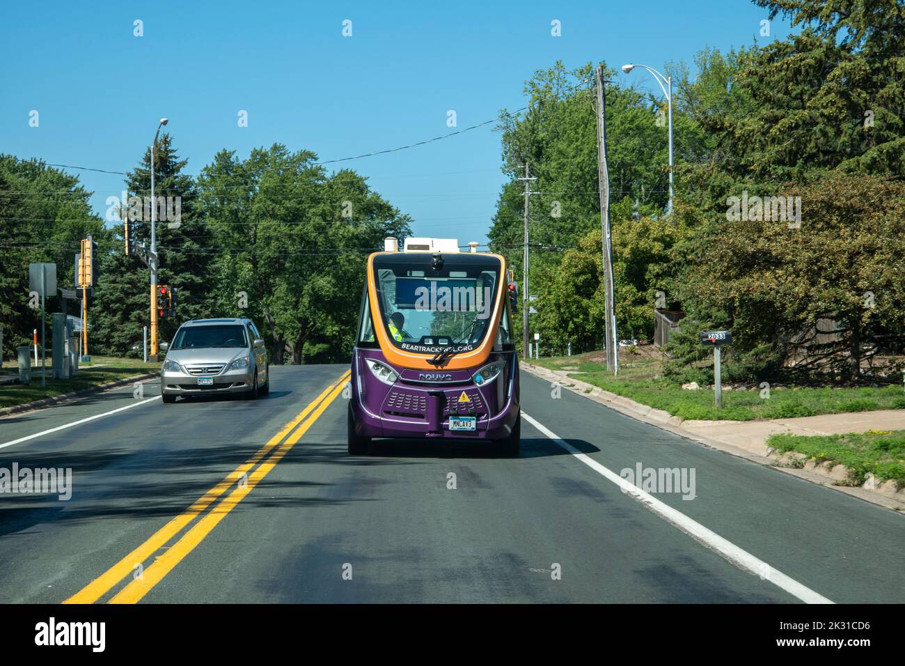 White Bear Lake, Minnesota. August 9 2022. A self-driving low speed ...