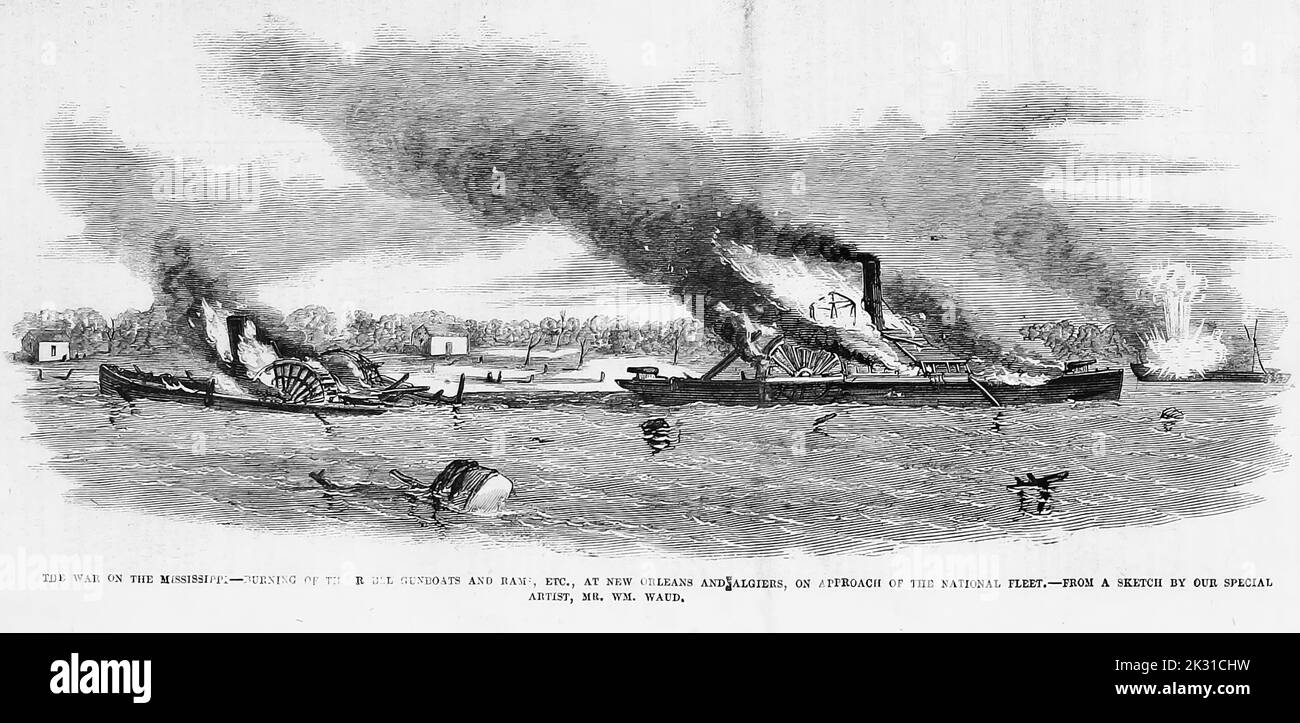 The War on the Mississippi - Burning of the Rebel gunboats and rams ...