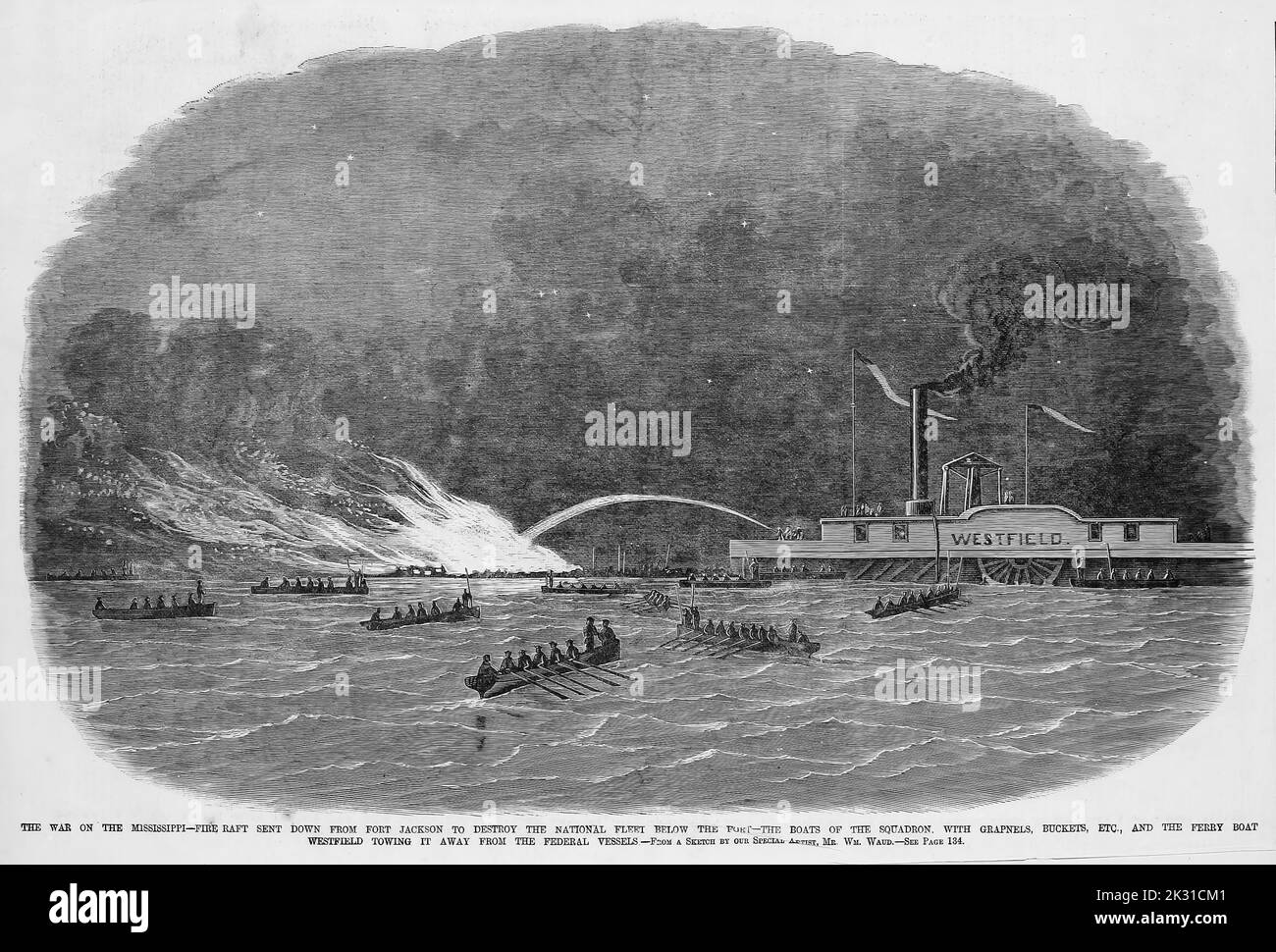 The War on the Mississippi - Fire raft sent down from Fort Jackson to ...