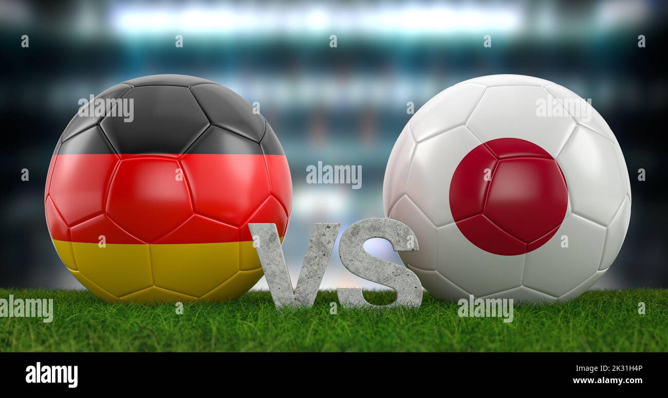 Qatar 2022 Football world cup group E Germany vs Japan. 3d illustration ...