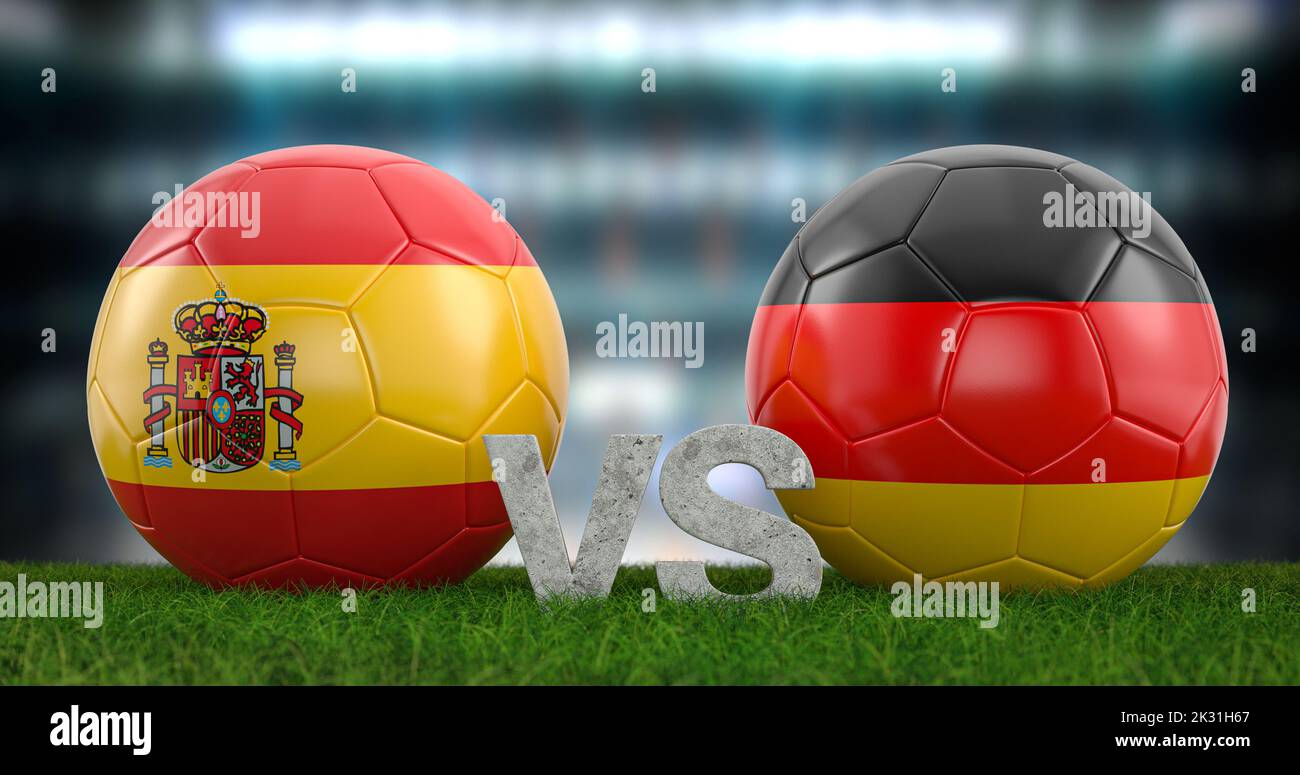 Qatar 2022 Football world cup group E Spain vs Germany. 3d illustration ...