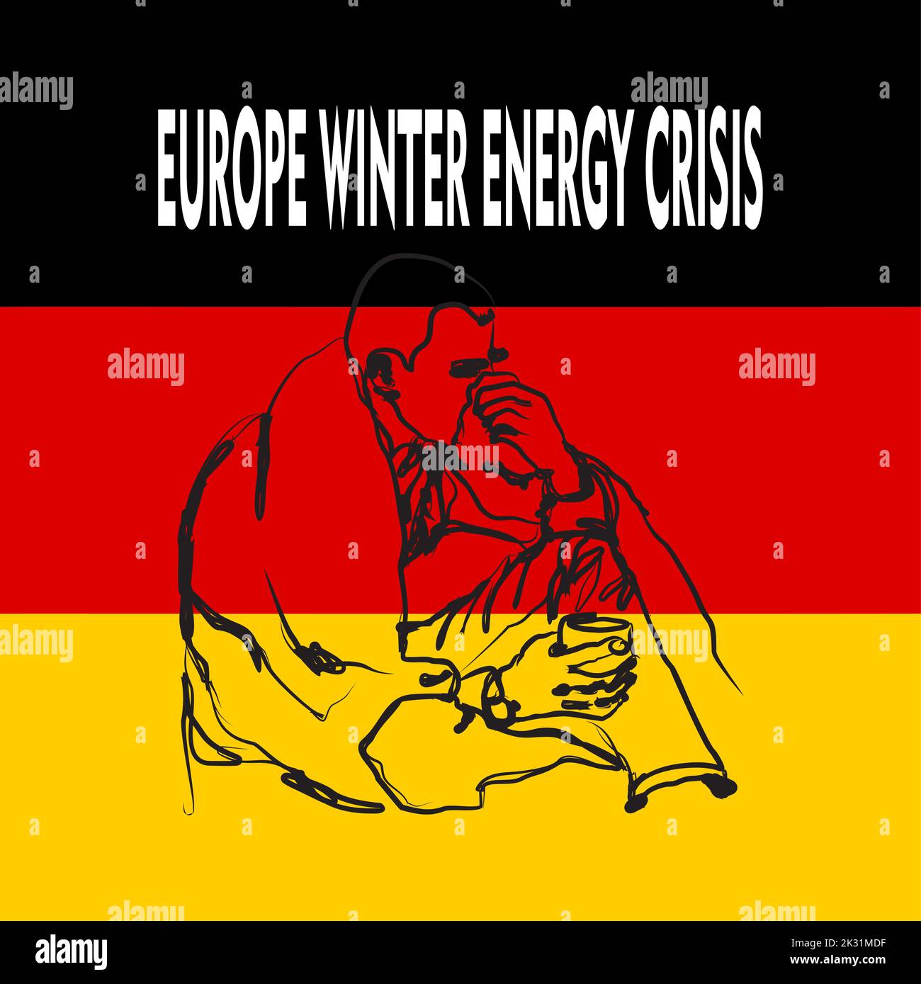 Hand drawn illustration of a cold person on a german flag background ...