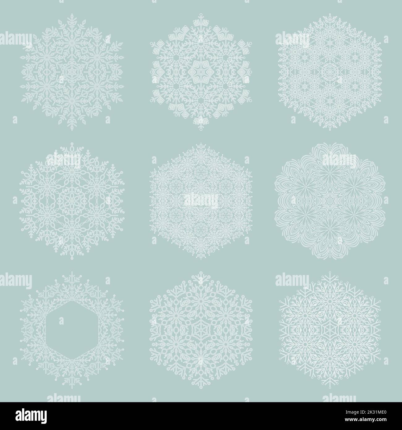 Set of white snowflakes. Fine winter white ornaments. Snowflakes ...