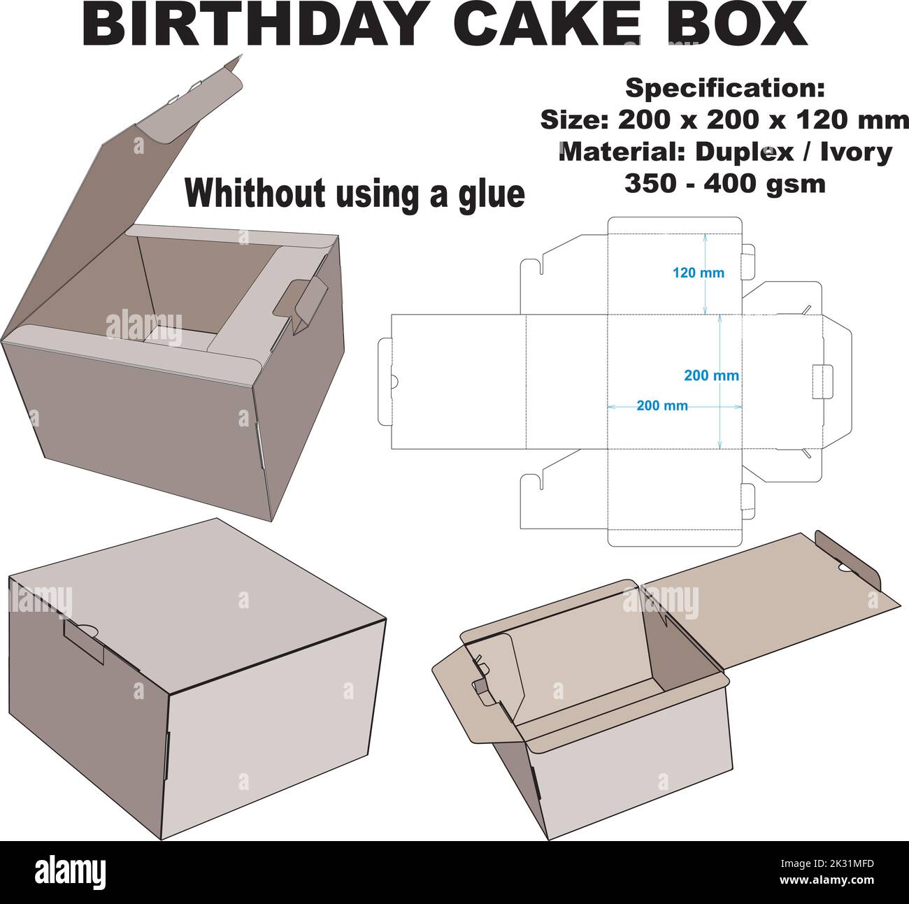 Birthday Cake Box Dieline Stock Vector Image & Art - Alamy