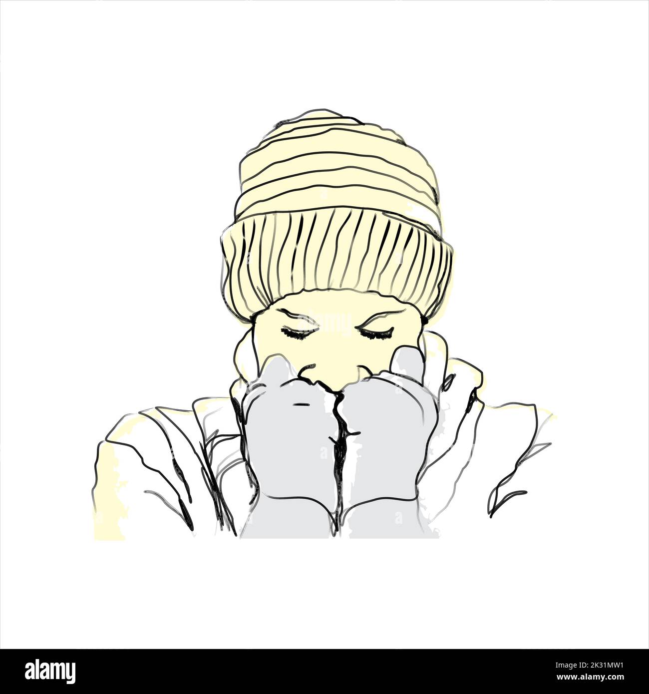 Hand drawn illustration of a cold person. Perfect for design elements ...