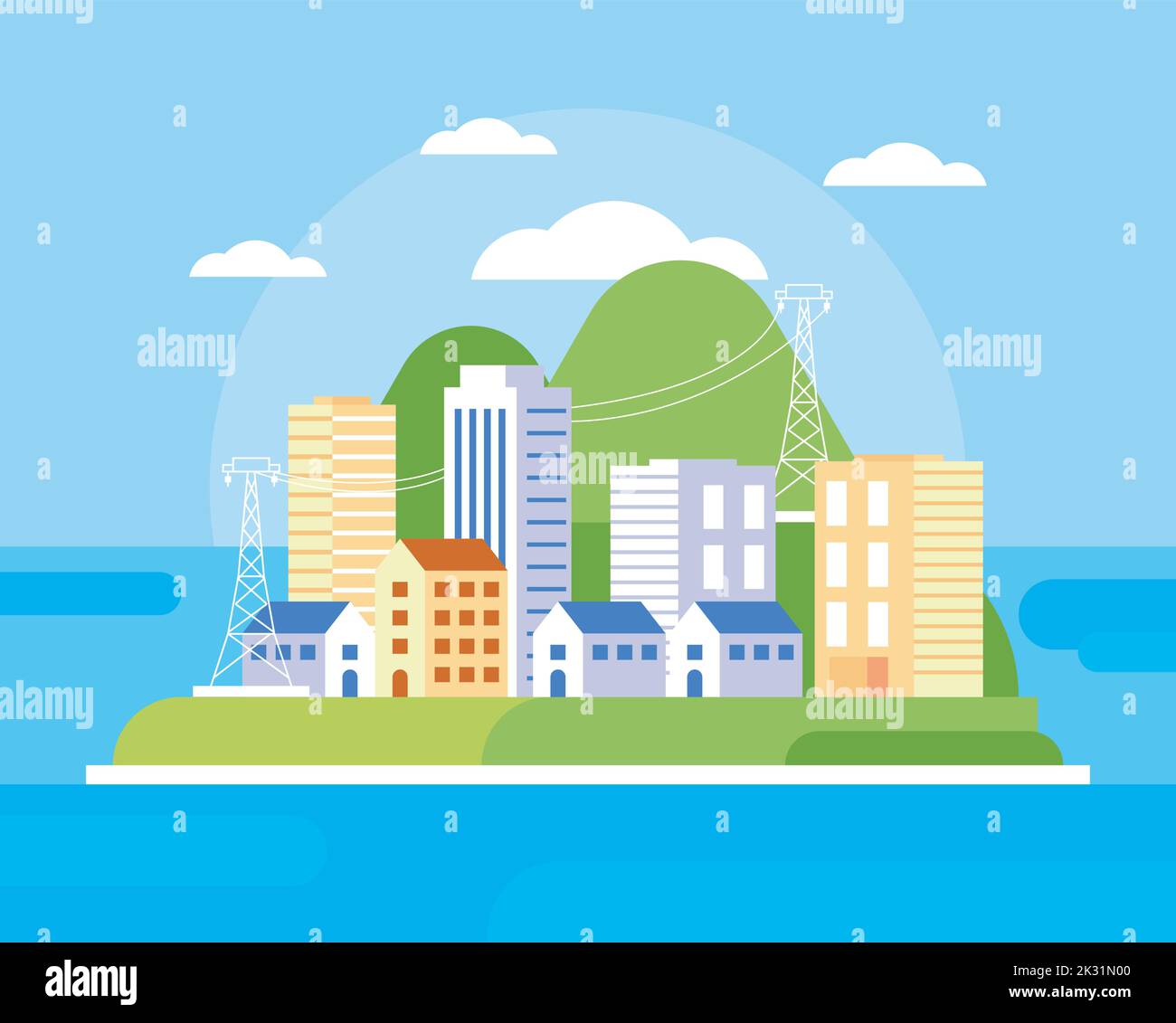 colorful buildings cityscape scene Stock Vector Image & Art - Alamy