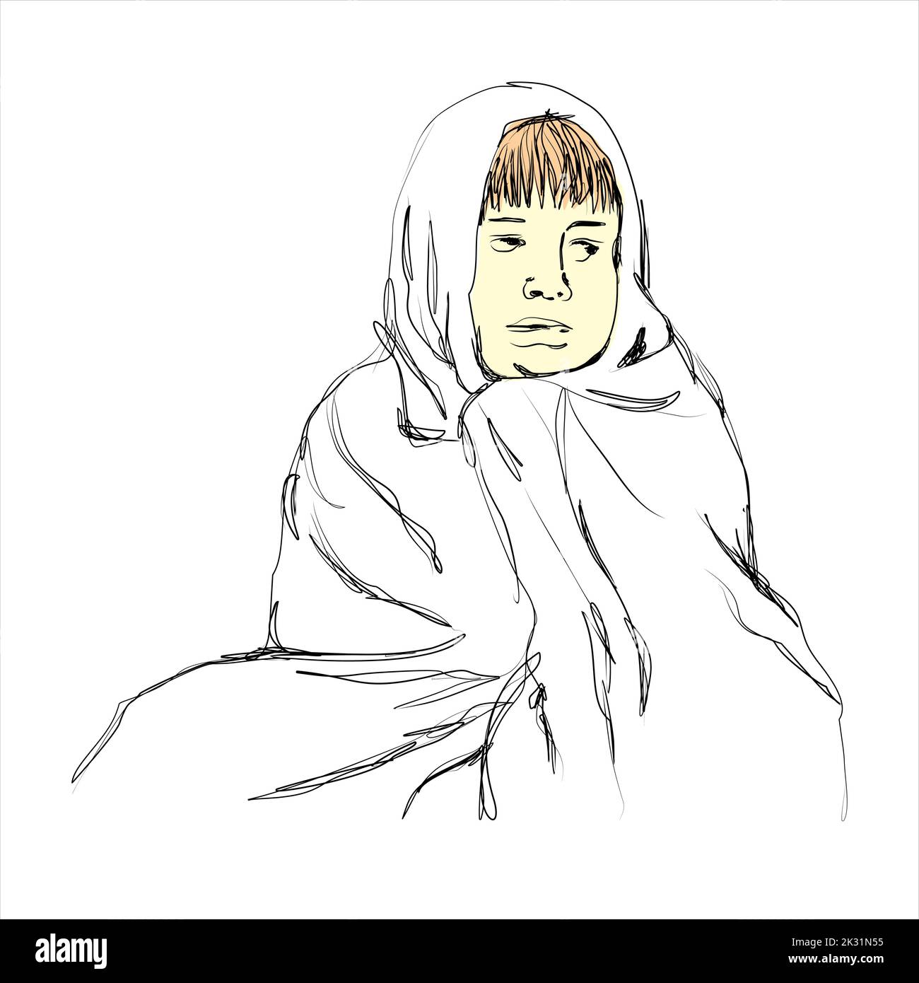 Hand drawn illustration of a cold person. Perfect for design elements ...