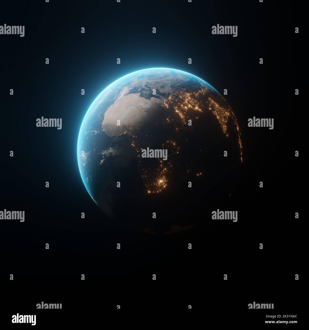 Earth planet view from space at night, 3D rendering of Planet Earth ...