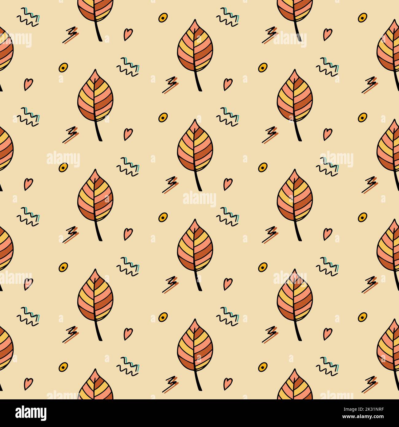Autumn leaves in doodle style. Seamless illustration. Hello, Autumn ...