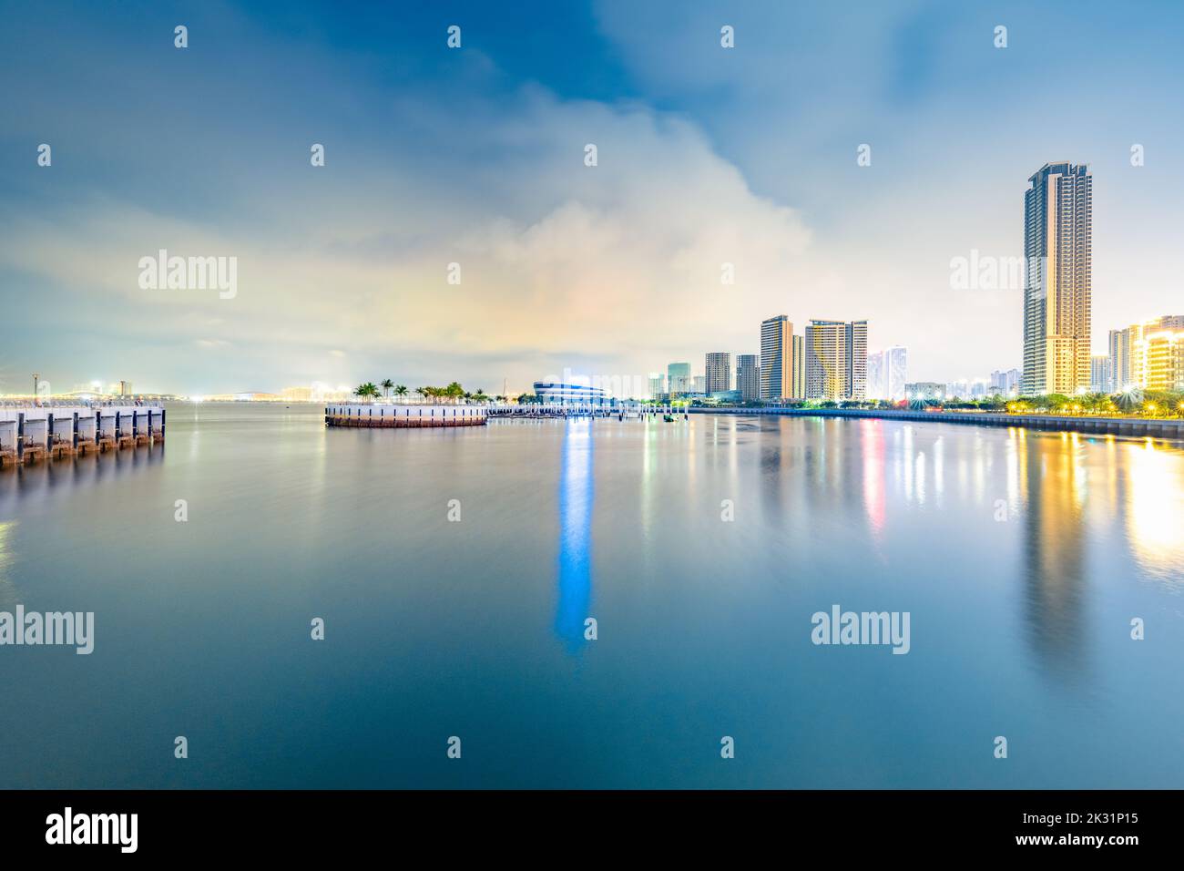 Night View of the city at Jinsha Bay, Zhanjiang, China Stock Photo - Alamy