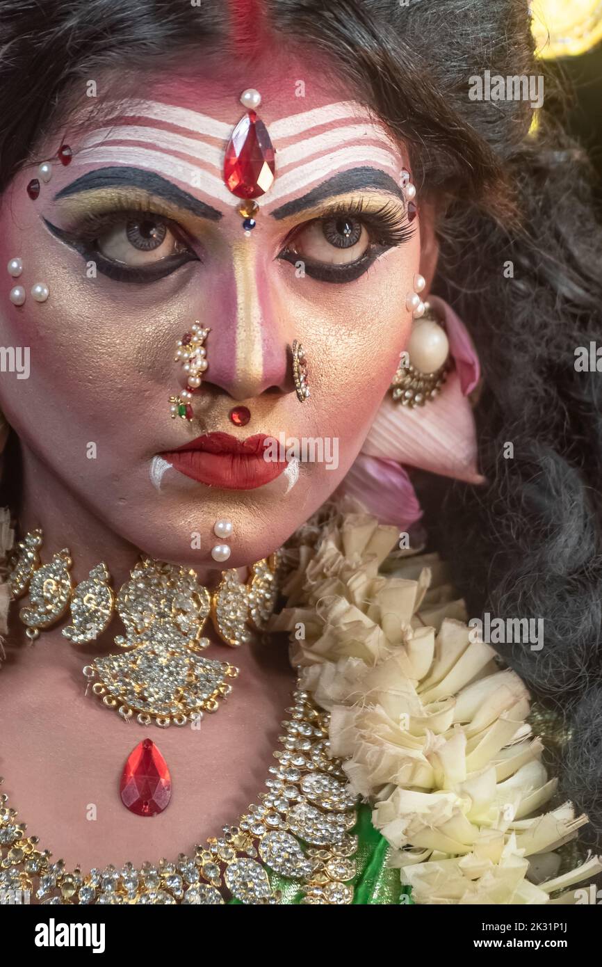 Agomoni concept photo shoot,Woman face with perfect makeup like goddess ...