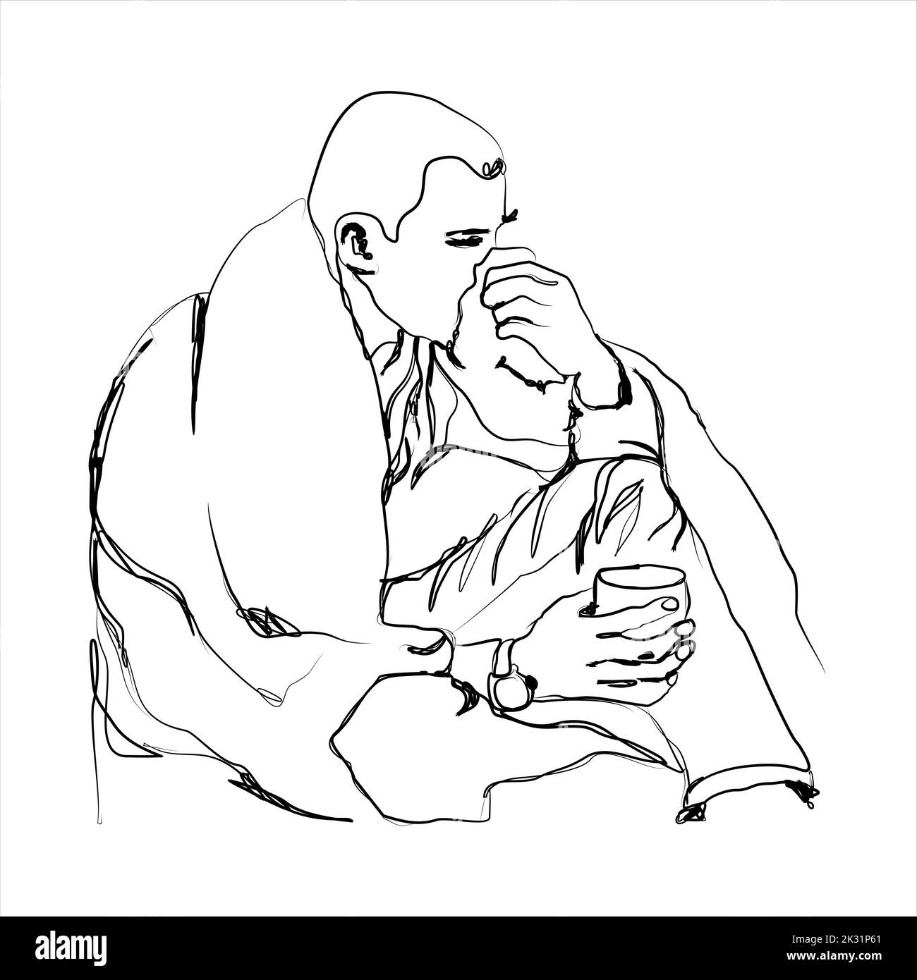 Hand drawn illustration of a cold person. Perfect for design elements ...