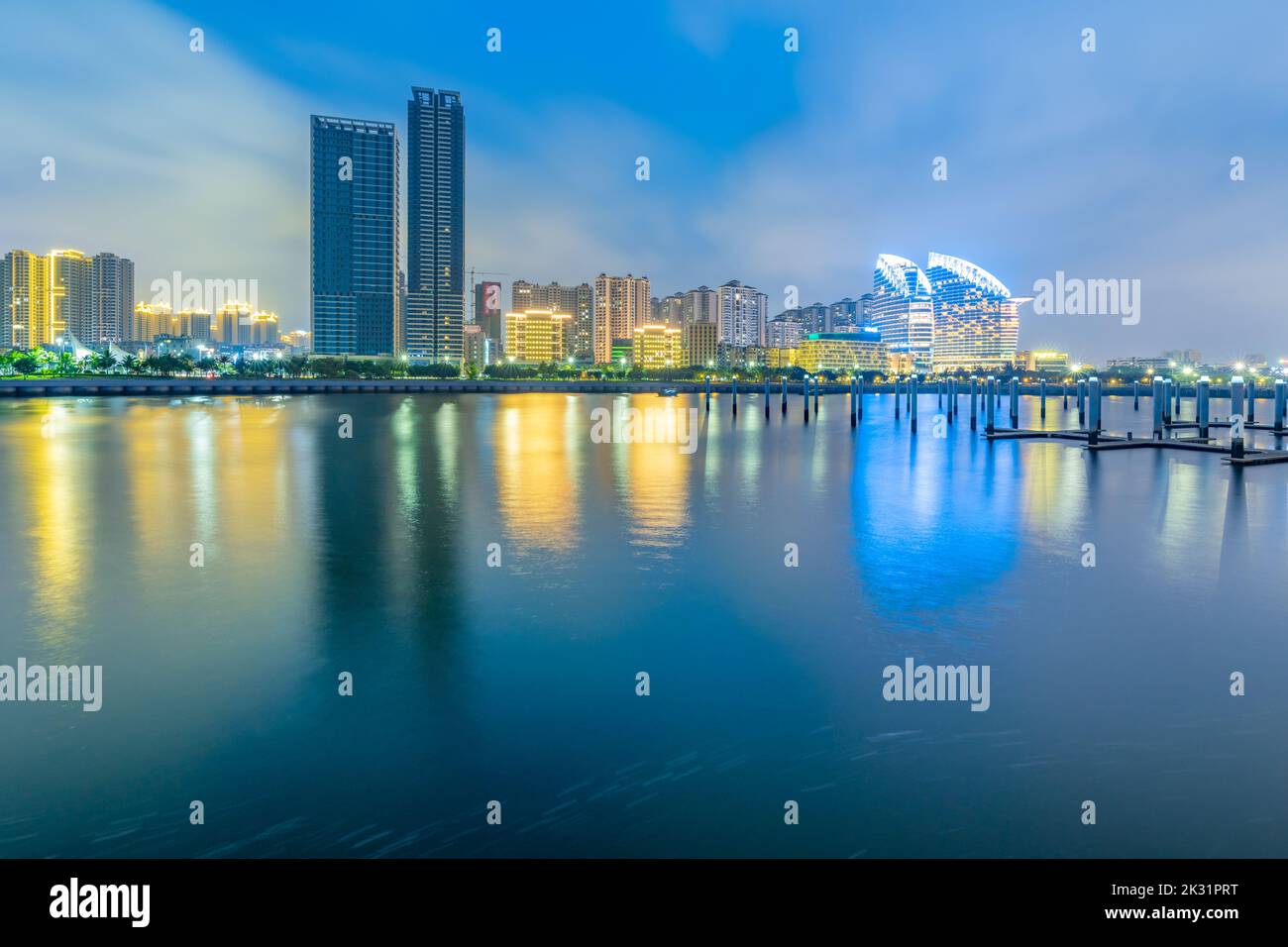 Night View of the city at Jinsha Bay, Zhanjiang, China Stock Photo - Alamy