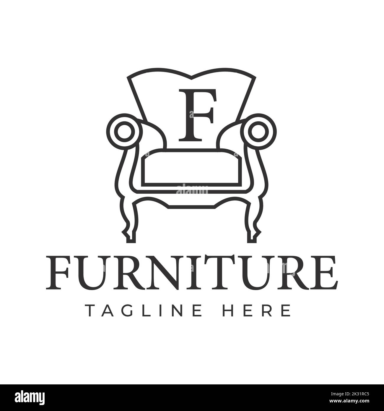 Furniture logo vector illustration design, letter F on sofa design ...