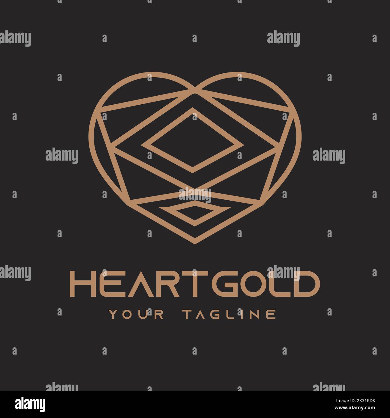 Geometric poly heart icon as gold structure. Faceted day on dark ...