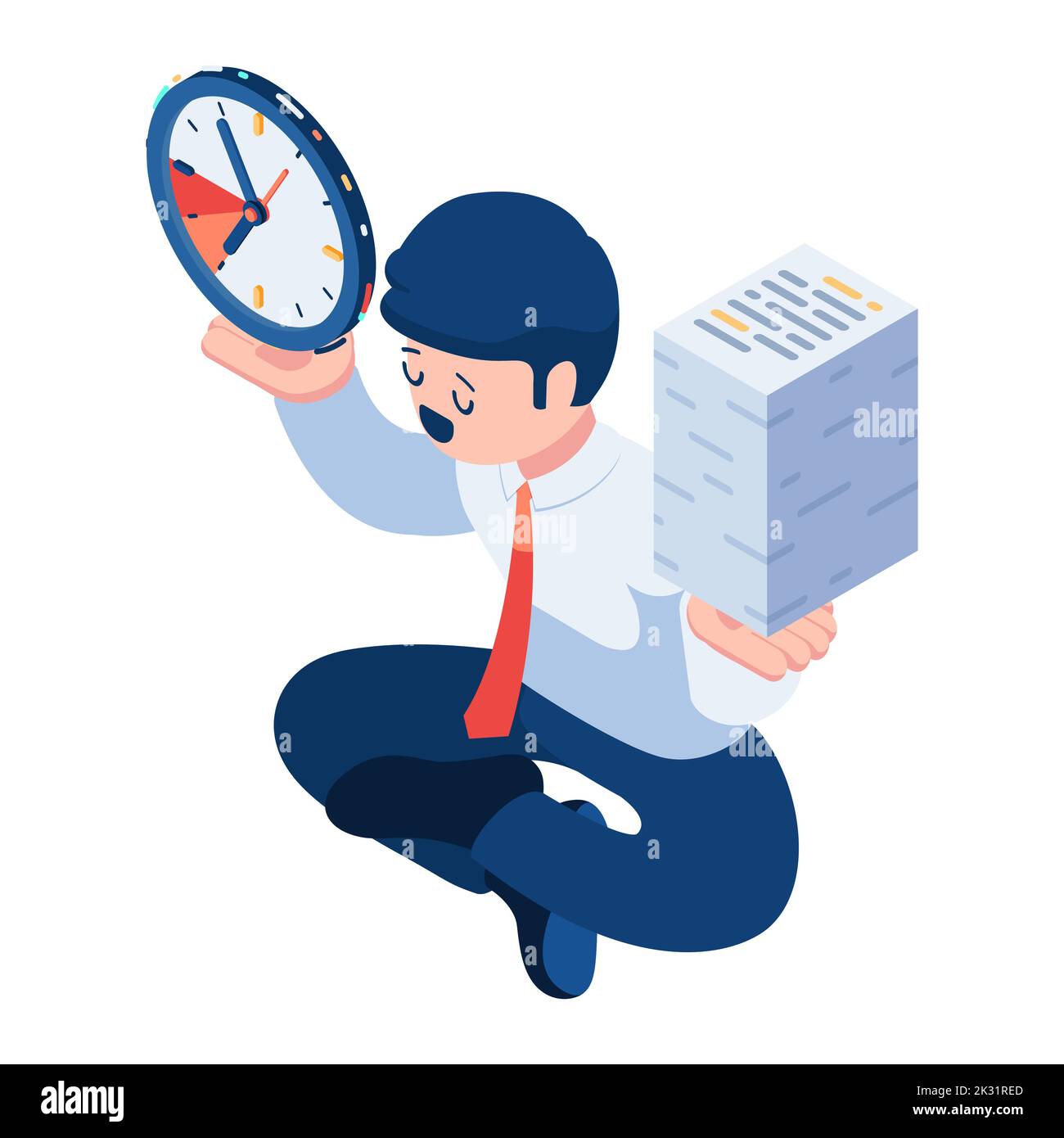 Flat 3d Isometric Businessman trying to Balance Time and Work. Work ...