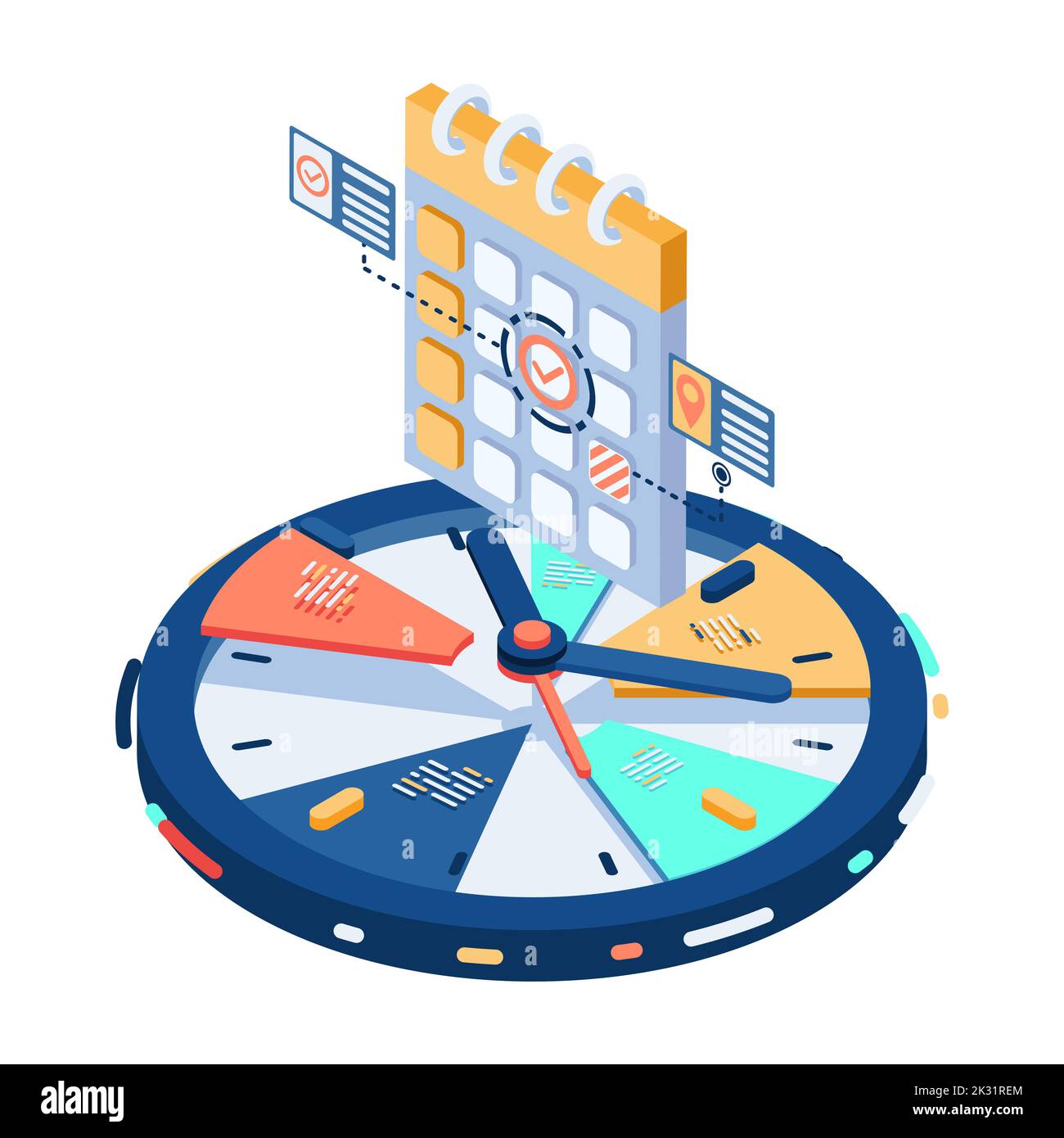 Time Management Concept. Flat 3d Isometric Clock divided into Parts ...