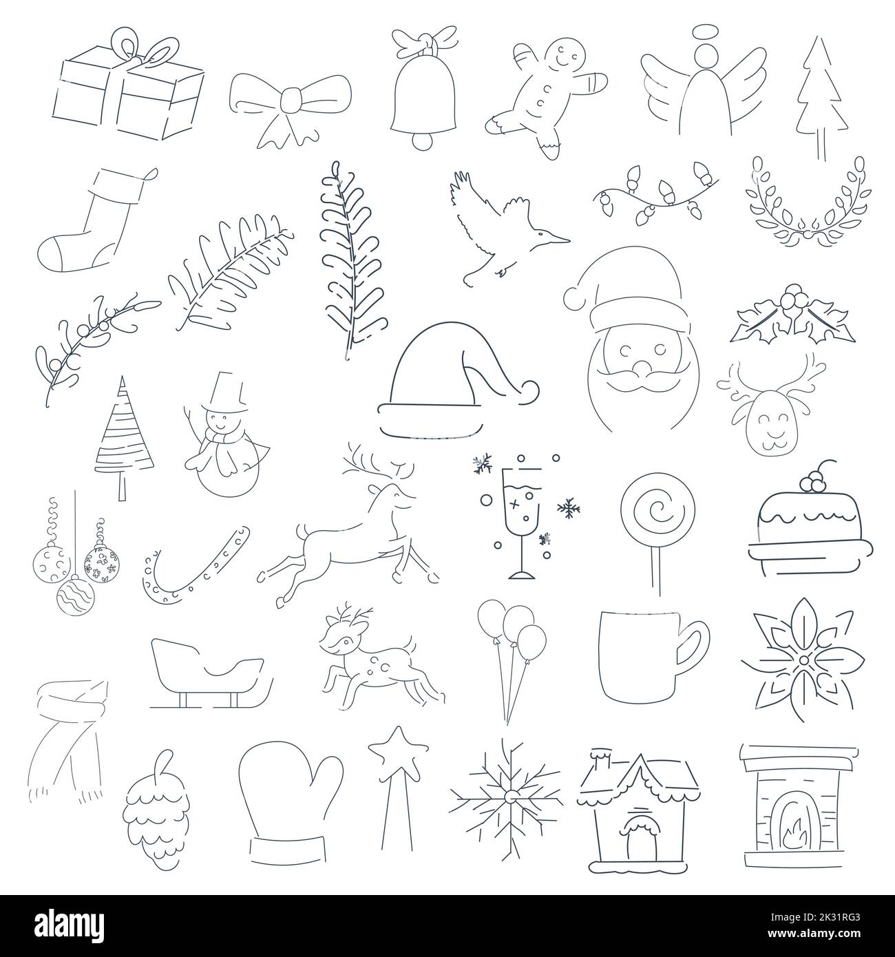Christmas collection of decorative winter doodle elements, vector ...