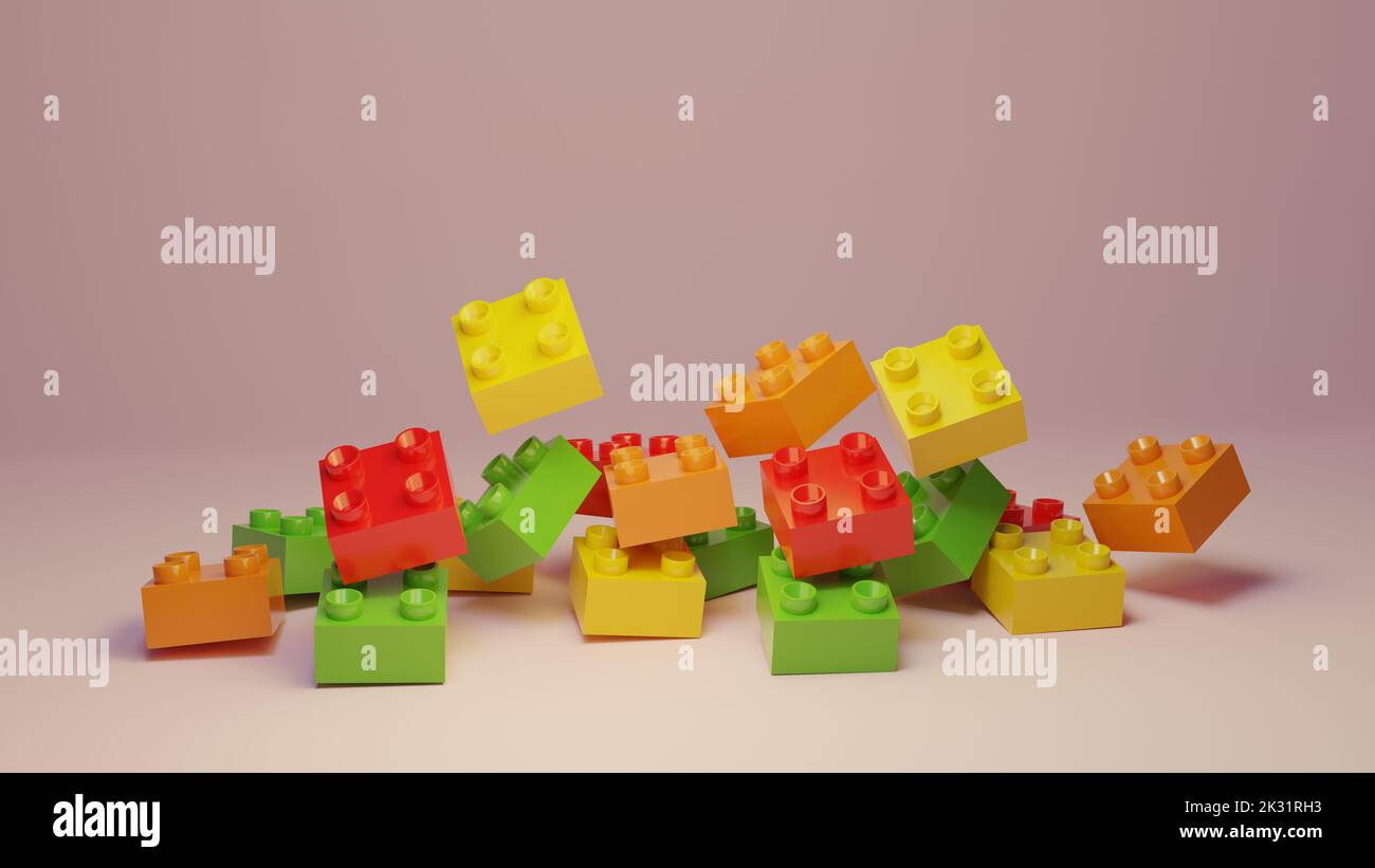 Colorful blocks for children to build. Falling colored cubes. 3d ...