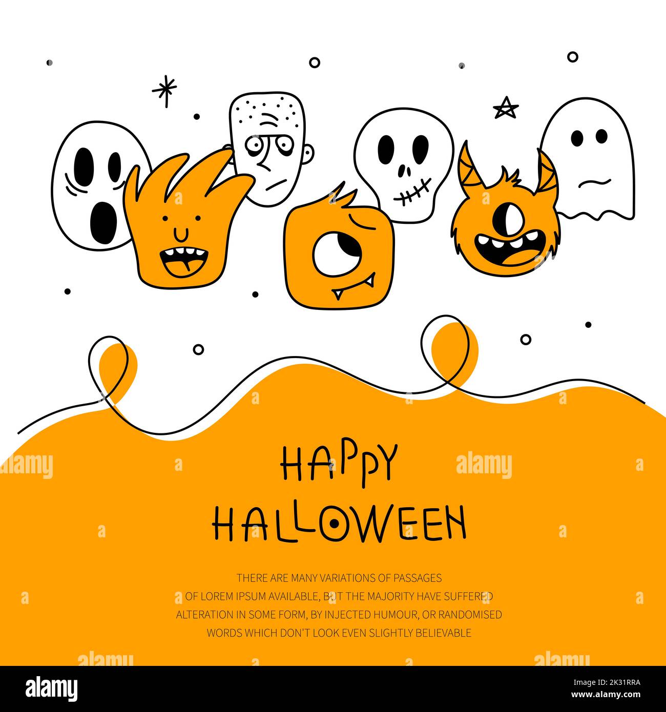 Halloween creepy poster with ghost, zombie, ghost, skull and phrase ...