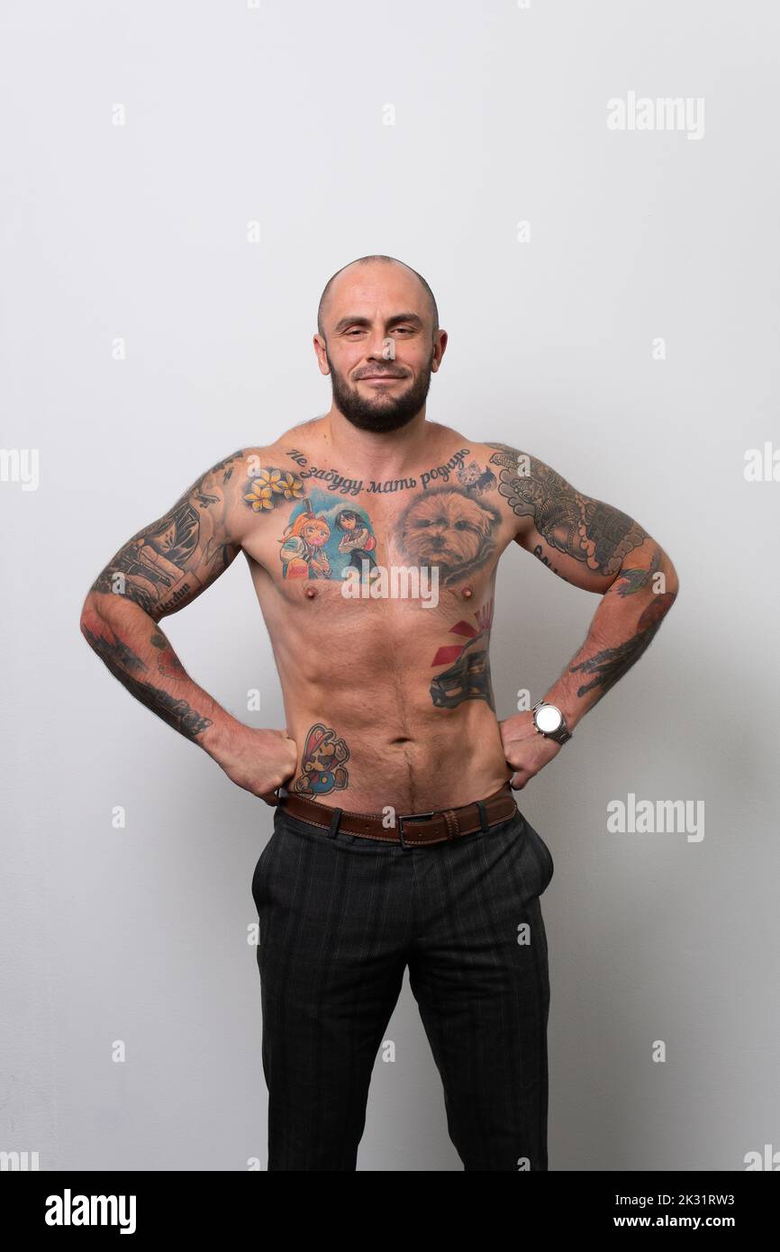 Naked model male handsome guy fashion tattoo sexy macho, concept person ...