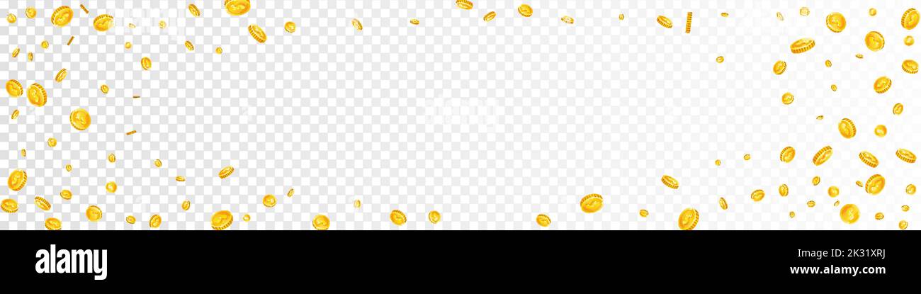 American dollar coins falling. Scattered gold USD coins. USA money ...