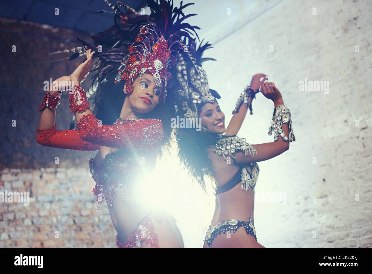 Live performances are her passion. two beautiful samba dancers performing in a carnival Stock ...