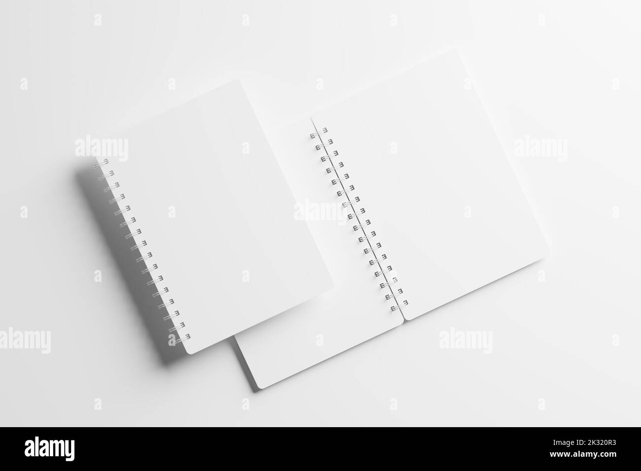 A4 A5 Rounded Corner Spiral Notebook 3D Rendering White Blank Mockup ...