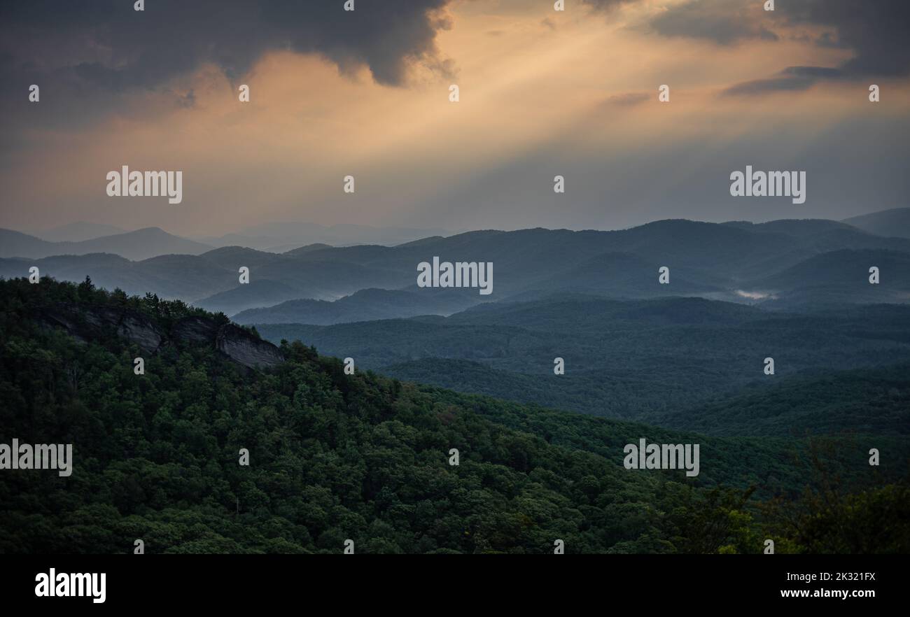 An aerial view of blue Ridge mountain landscape surrounded by dense ...