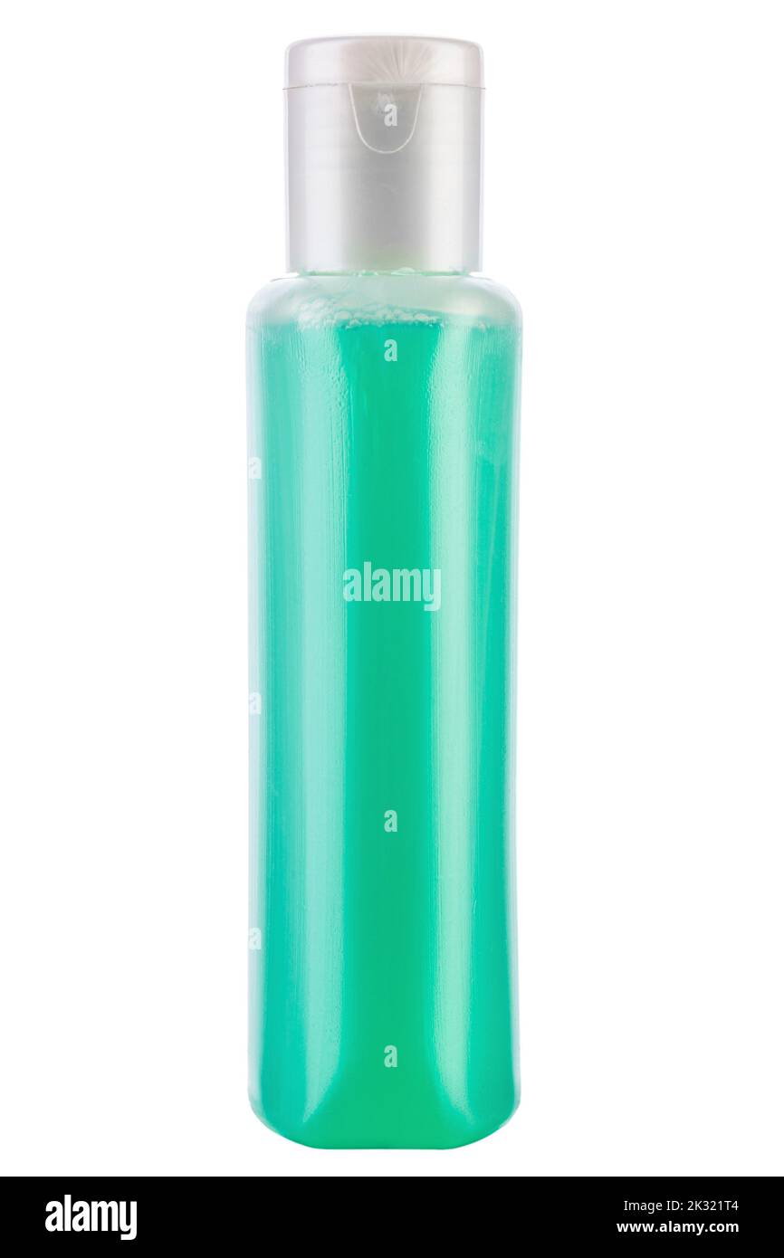 Cosmetic bottle green color isolated on white background. Antimicrobial ...