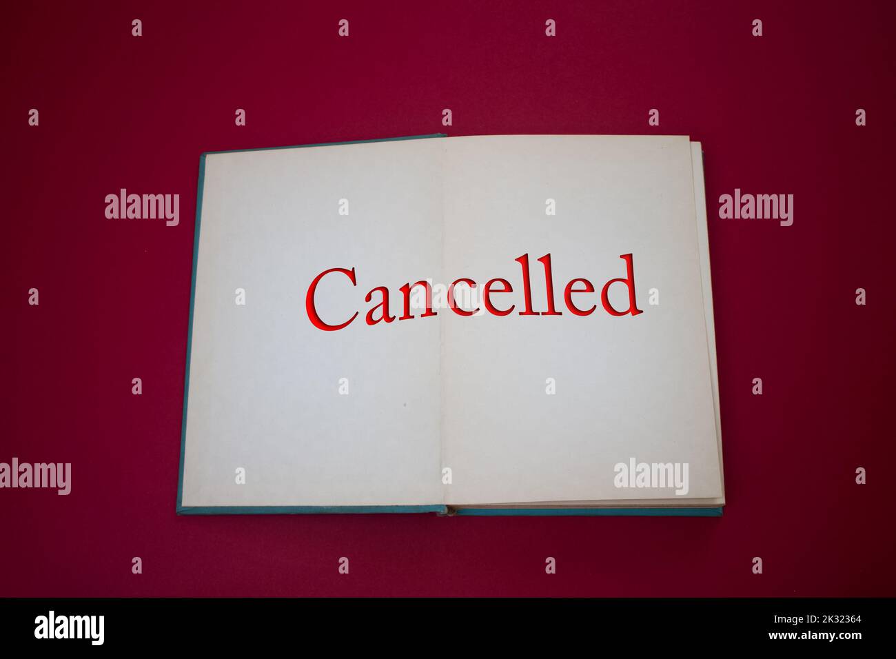 Cancelled word in opened book with vintage, natural patterns old ...