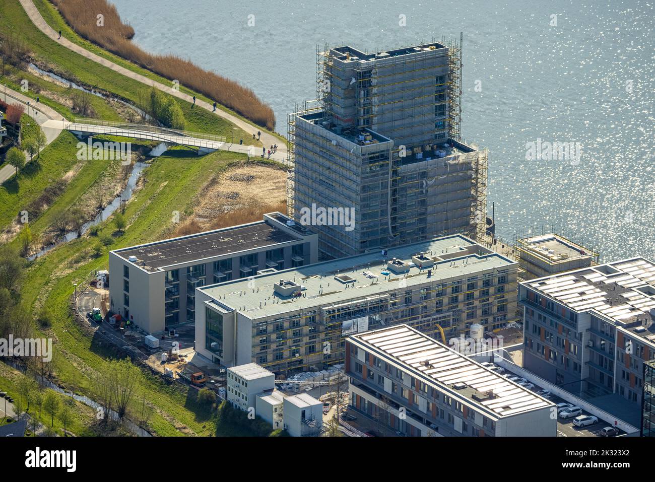 Aerial view, construction site for the new building of Comunita ...