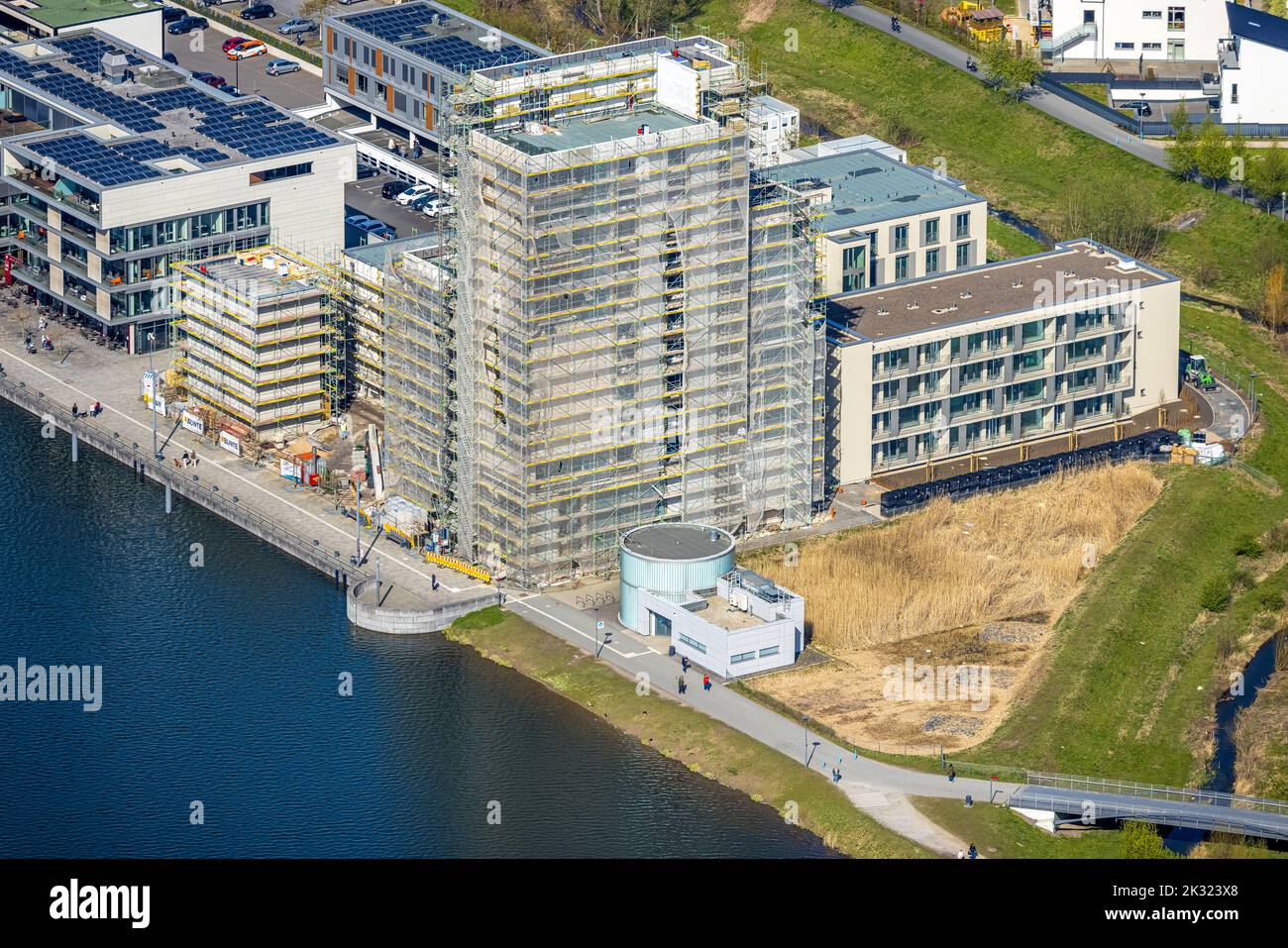 Aerial view, construction site for the new building of Comunita ...