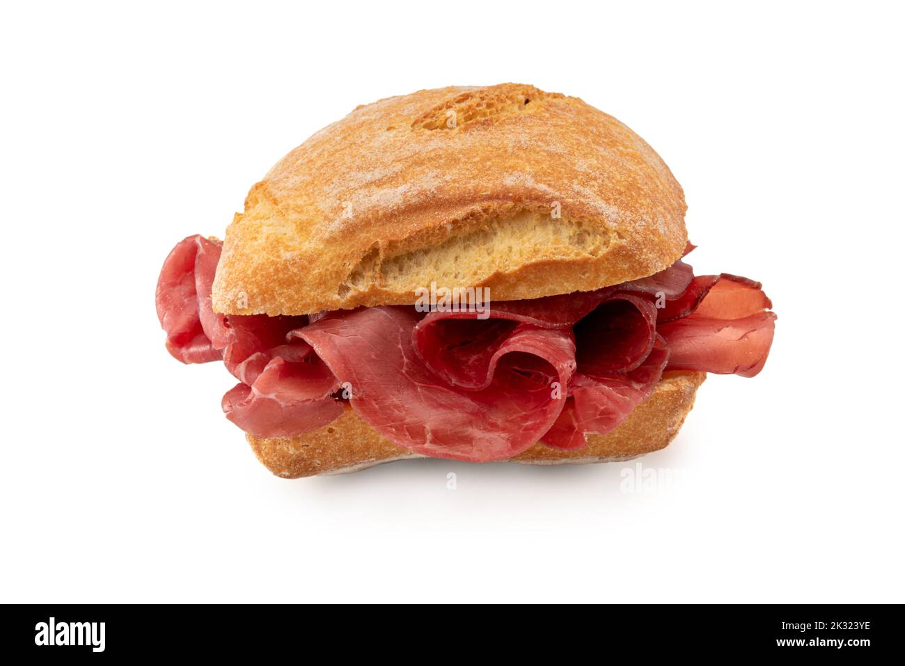 Sandwich with bresaola isolated on white, durum wheat semolina bread ...