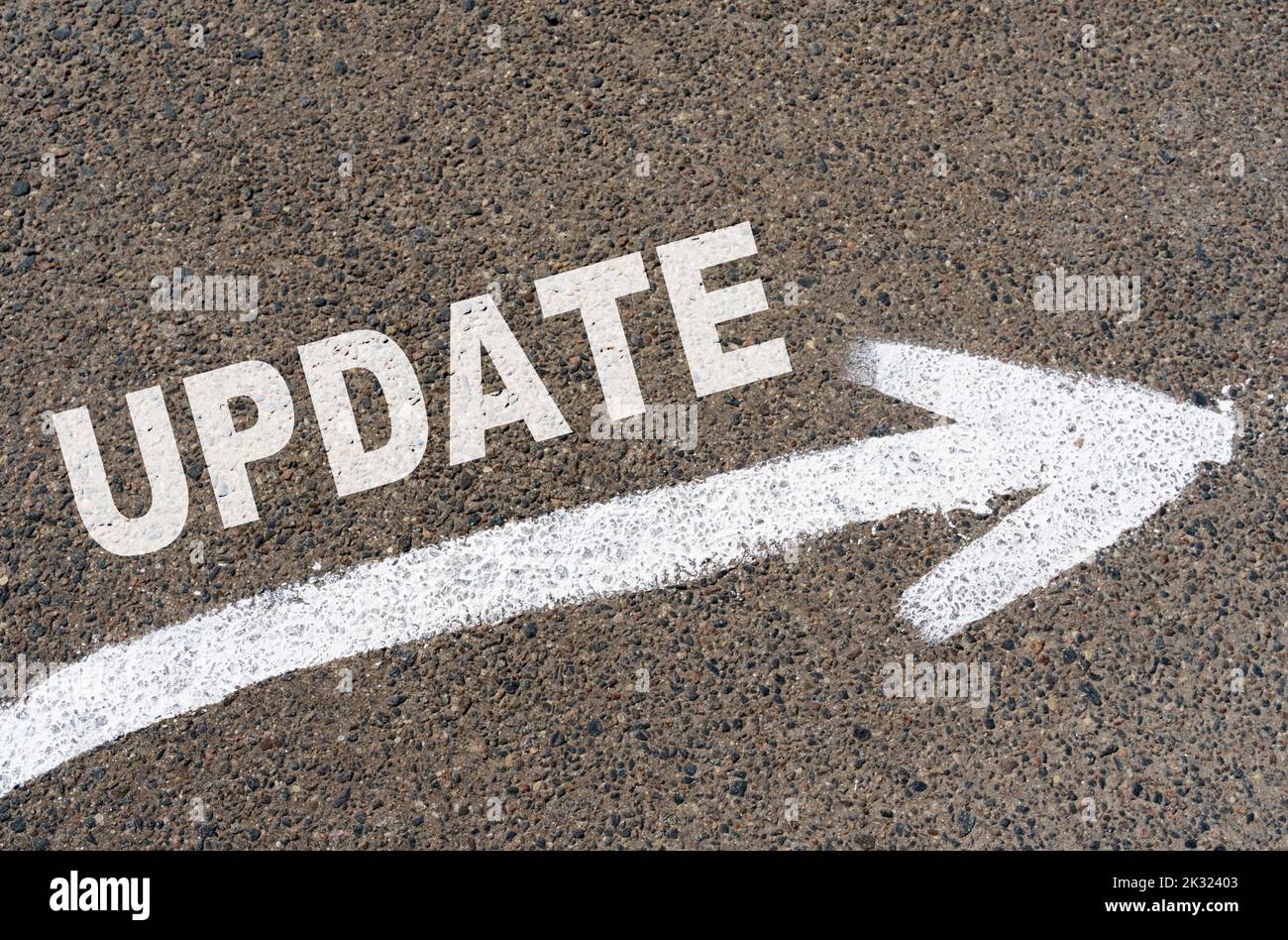 Business concept. On the asphalt road markings an arrow with the ...