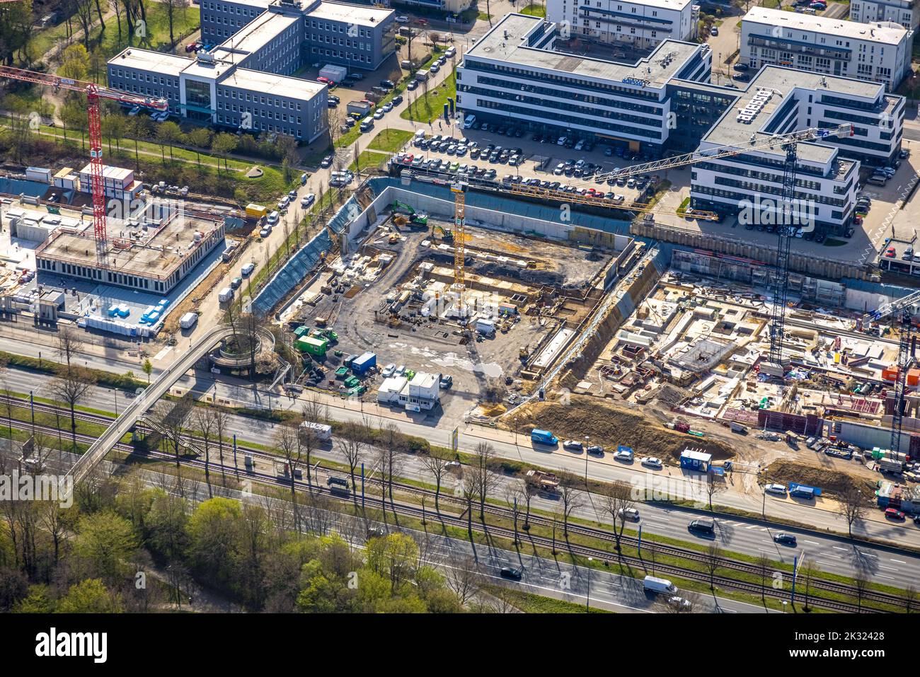 Aerial view, construction site with new building at Stadtkrone-Ost, Schüren, Dortmund, Ruhr area ...
