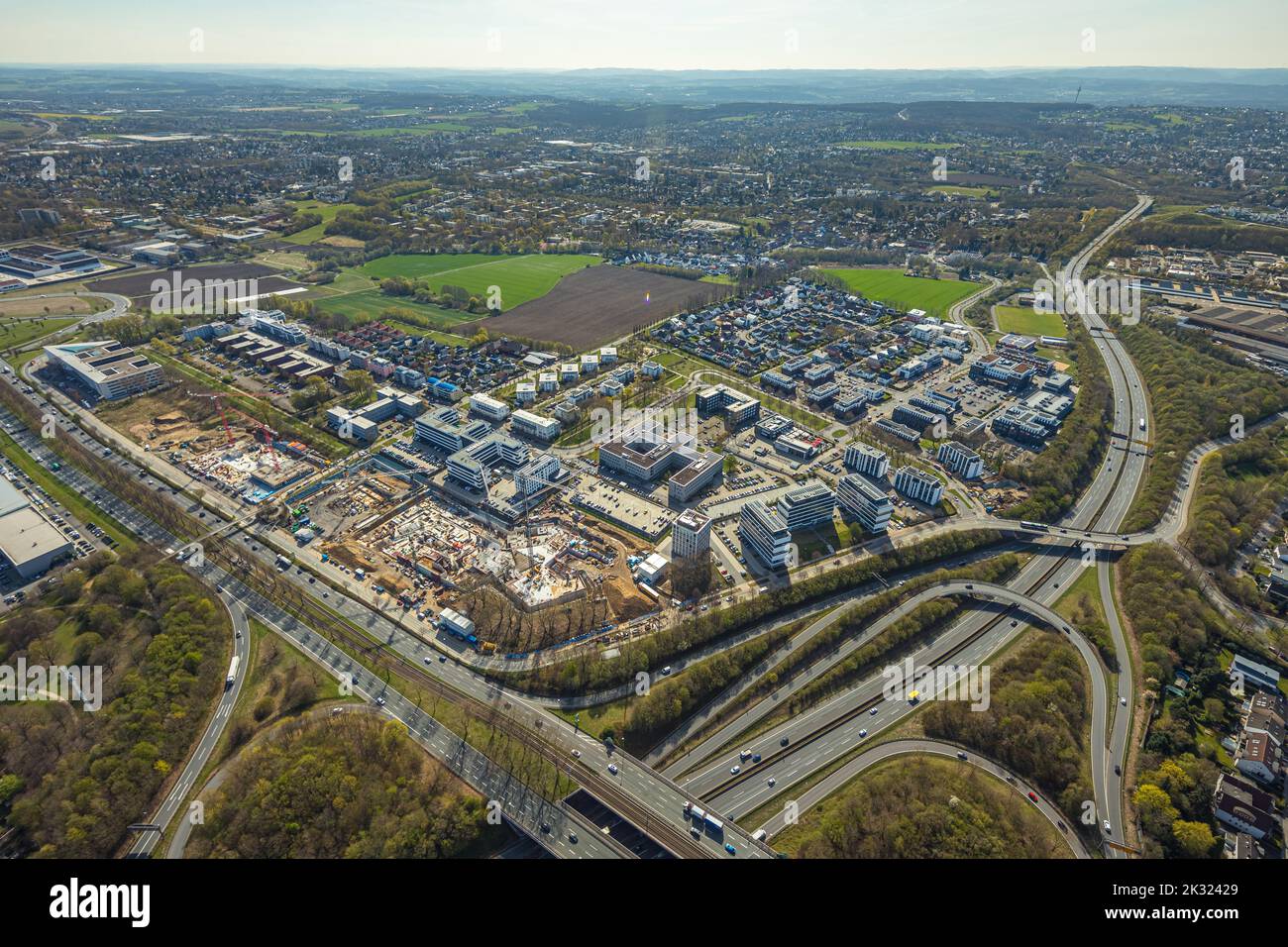 Aerial view, construction site with new building at Stadtkrone-Ost, Schüren, Dortmund, Ruhr area ...