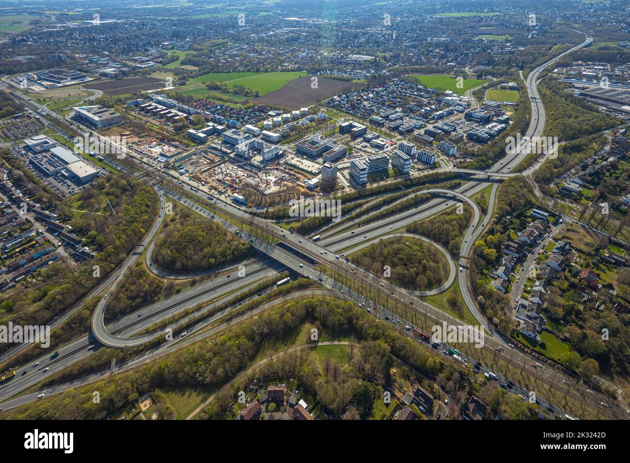 Aerial view, construction site with new building at Stadtkrone-Ost ...
