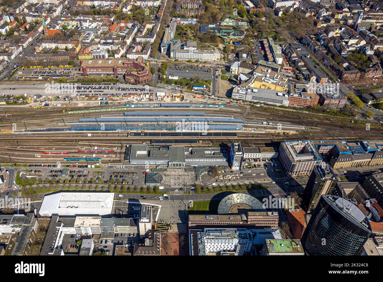 Aerial view, construction site at Dortmund main station, station ...