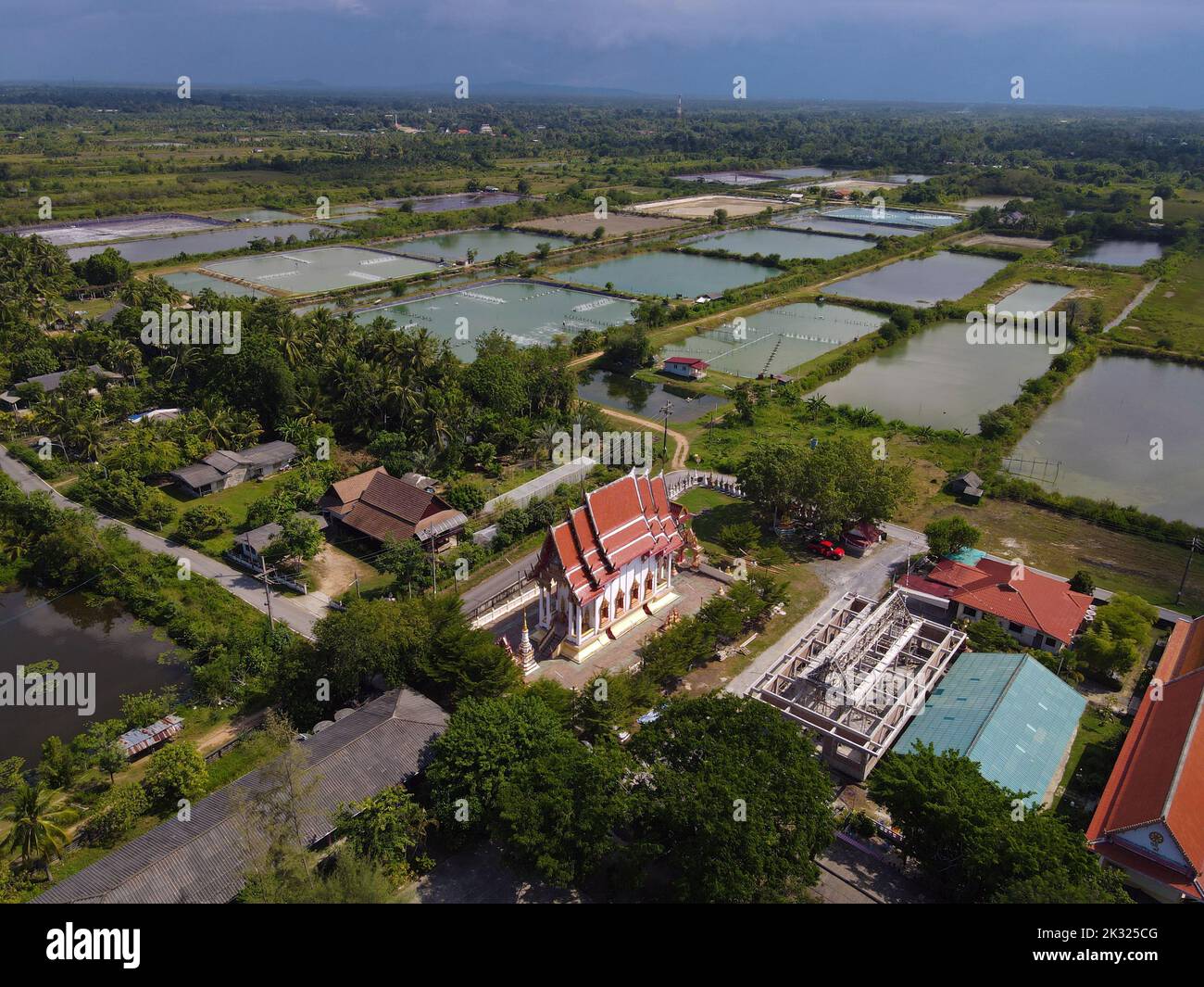 An aerial view of rural areas of Wat Pang Tree, Ranot DIstrict, Songkhla Province, Thailand ...