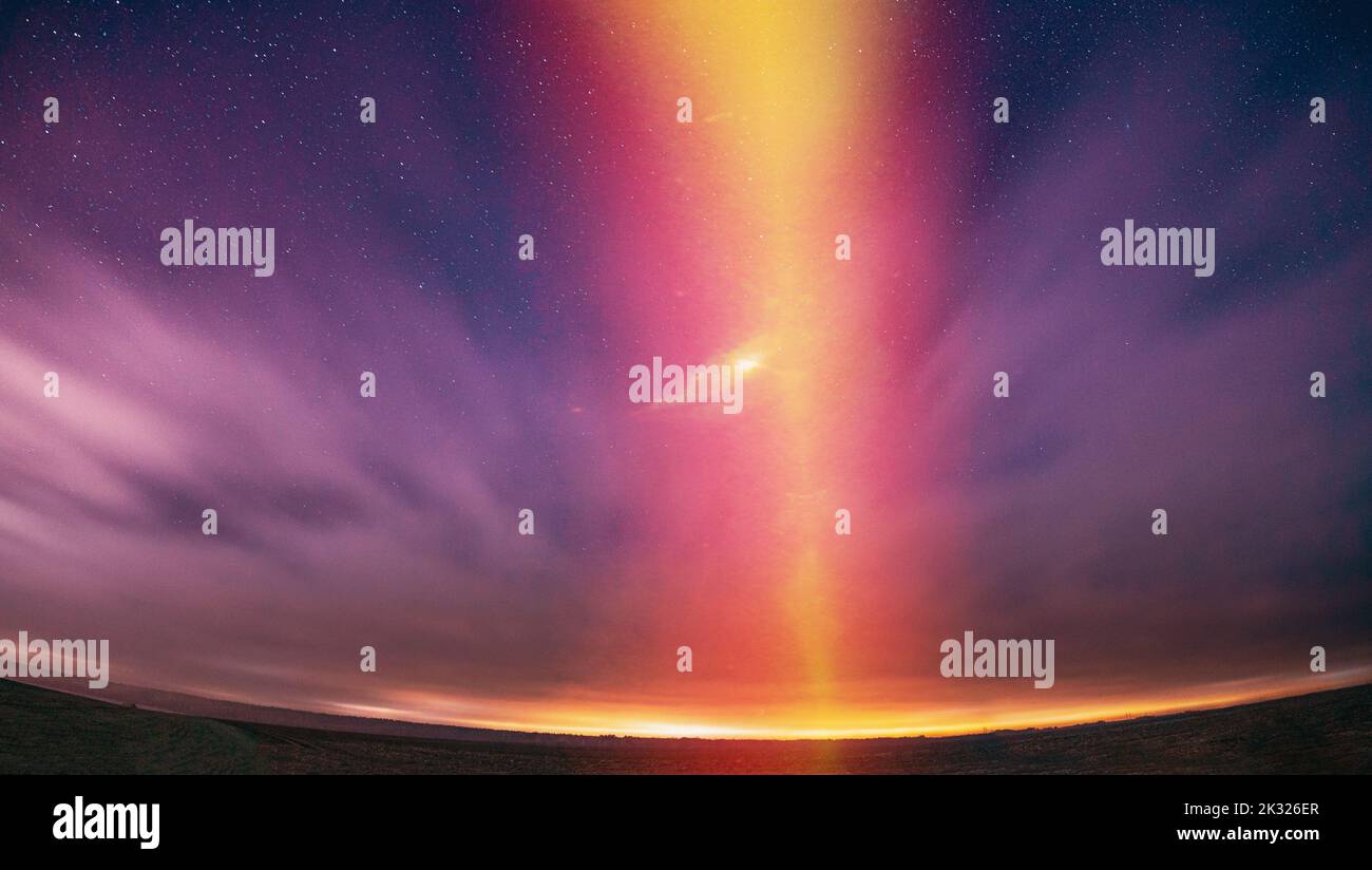 Amazing Beautiful Light Purpurea Illuminated Sky. Pink Light Effect ...