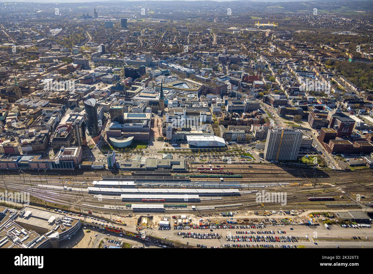 Aerial view, construction site at Dortmund main station with view to ...