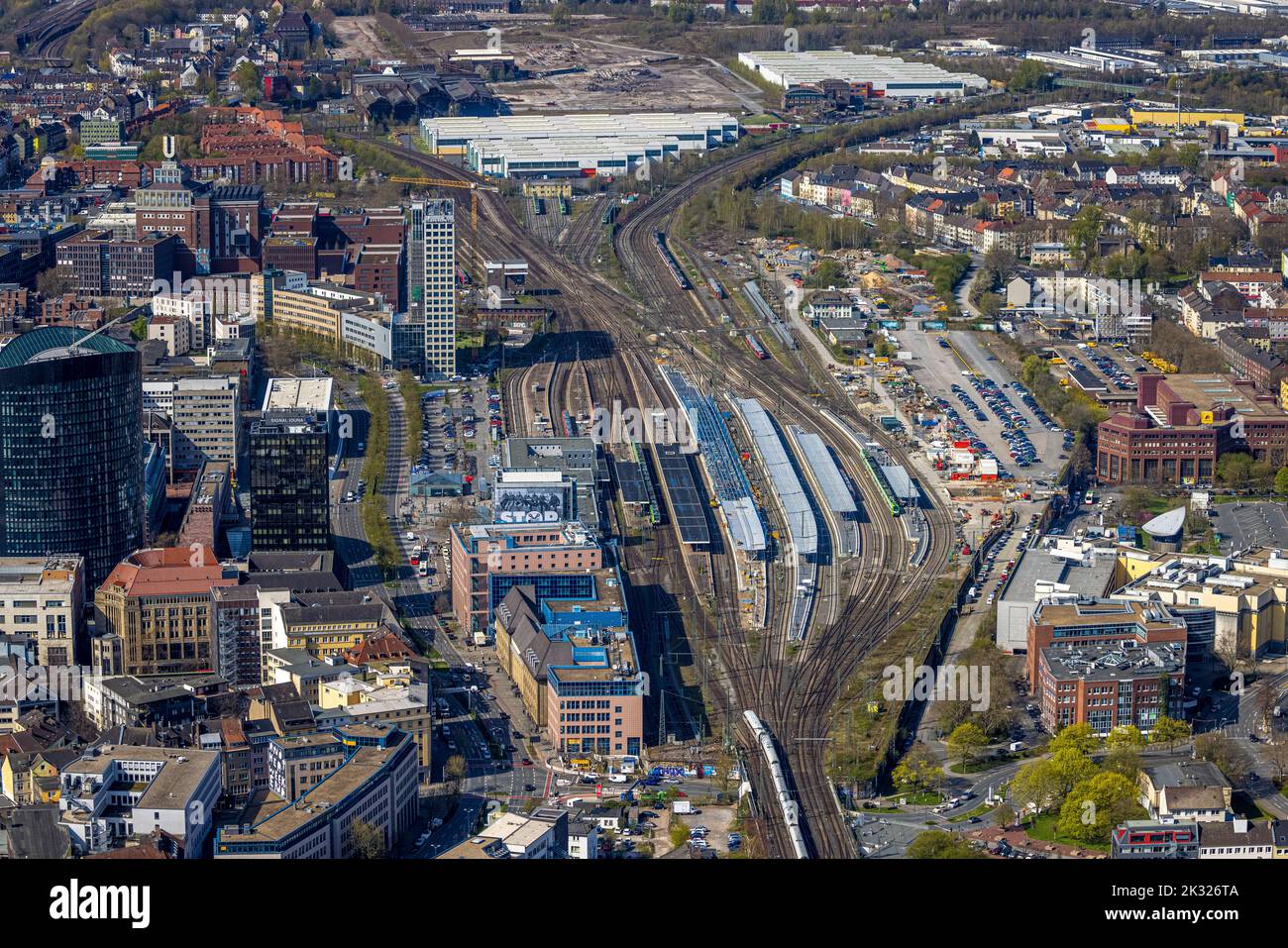 Aerial view, construction site at Dortmund main station, city, Dortmund ...