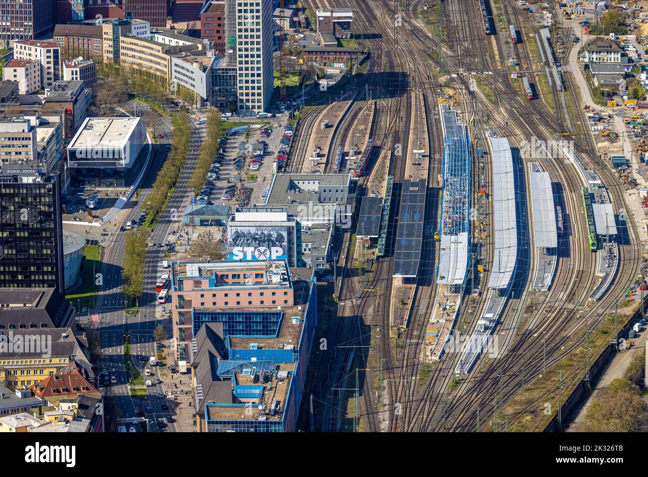 Aerial view, construction site at Dortmund main station, city, Dortmund ...