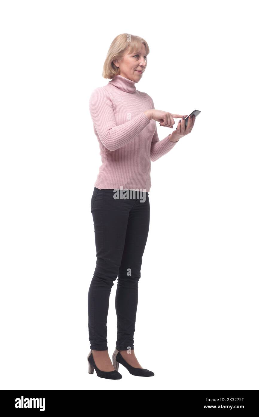 Side view of a casual woman texting on her phone Stock Photo - Alamy