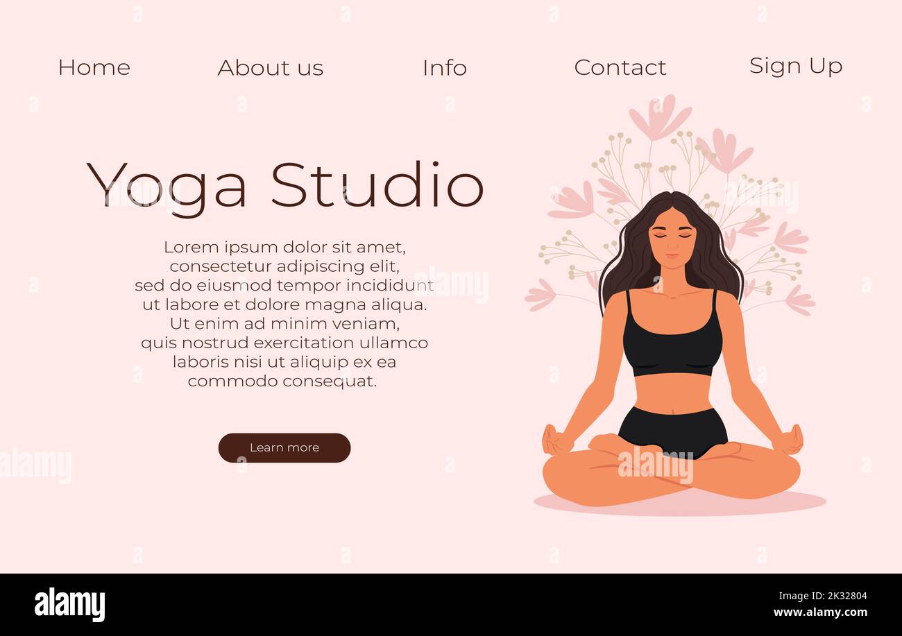 Yoga studio vector banner. The girl sits in the lotus position. Vector ...